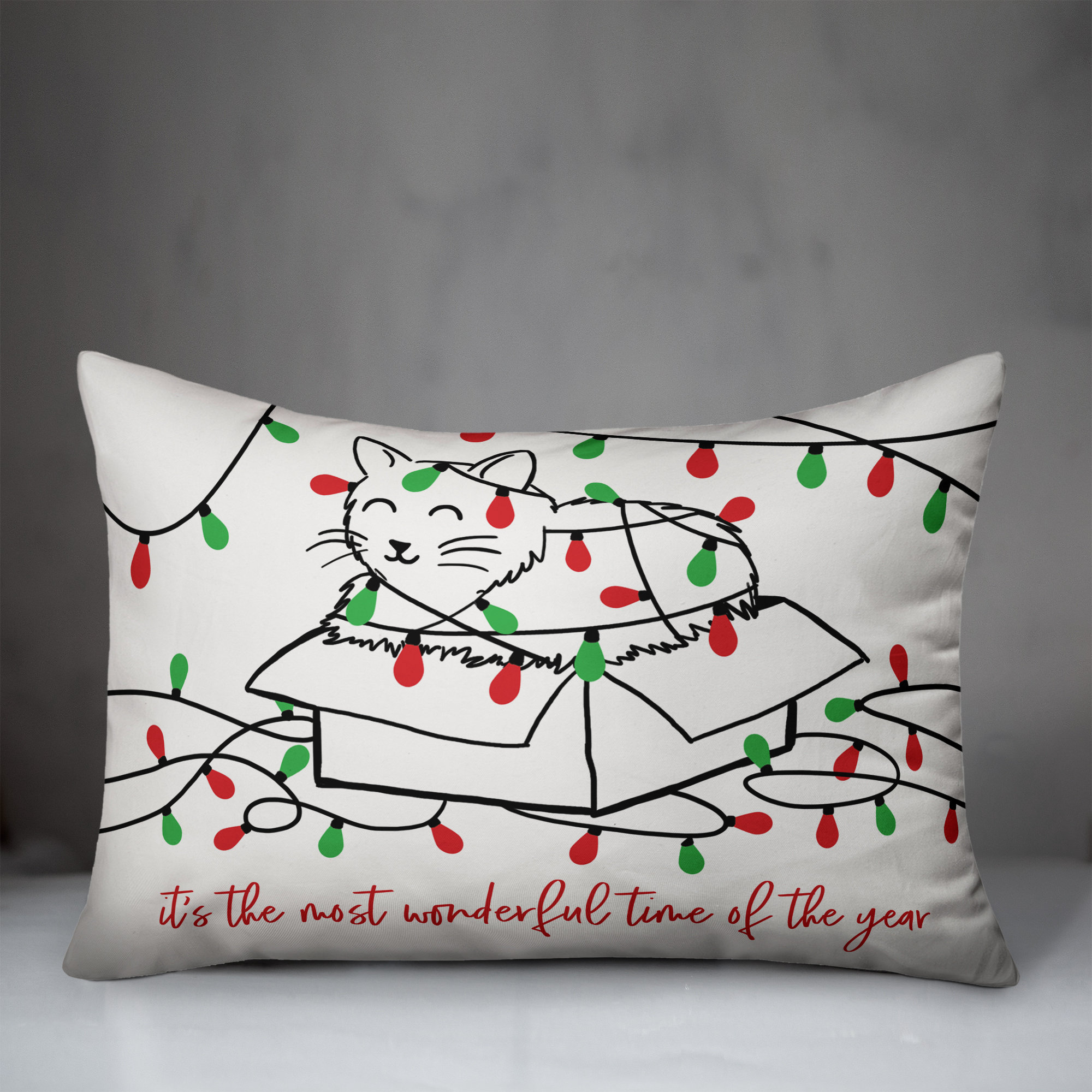 Designs Direct Creative Group Tangled Catmas Lights Lumbar Pillow | Wayfair