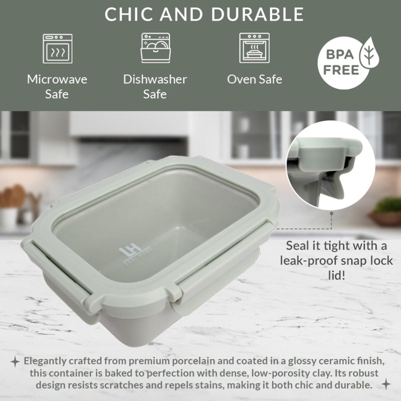 Lexi Home Brixton Porcelain Ceramic Set Leakproof Containers With Glass ...