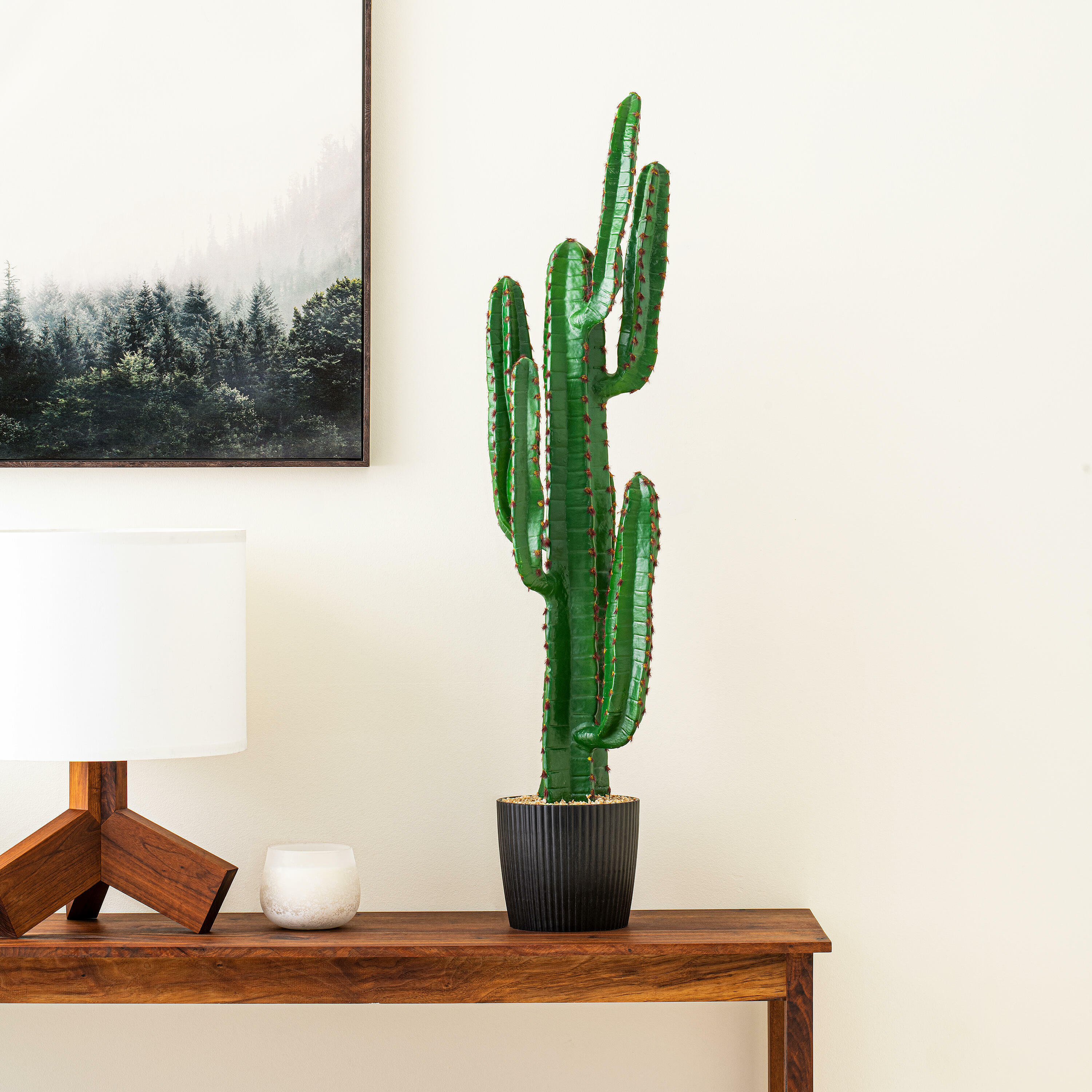 Williston Forge 45" Artificial Green Finger Cactus in 8" Black Pot ...