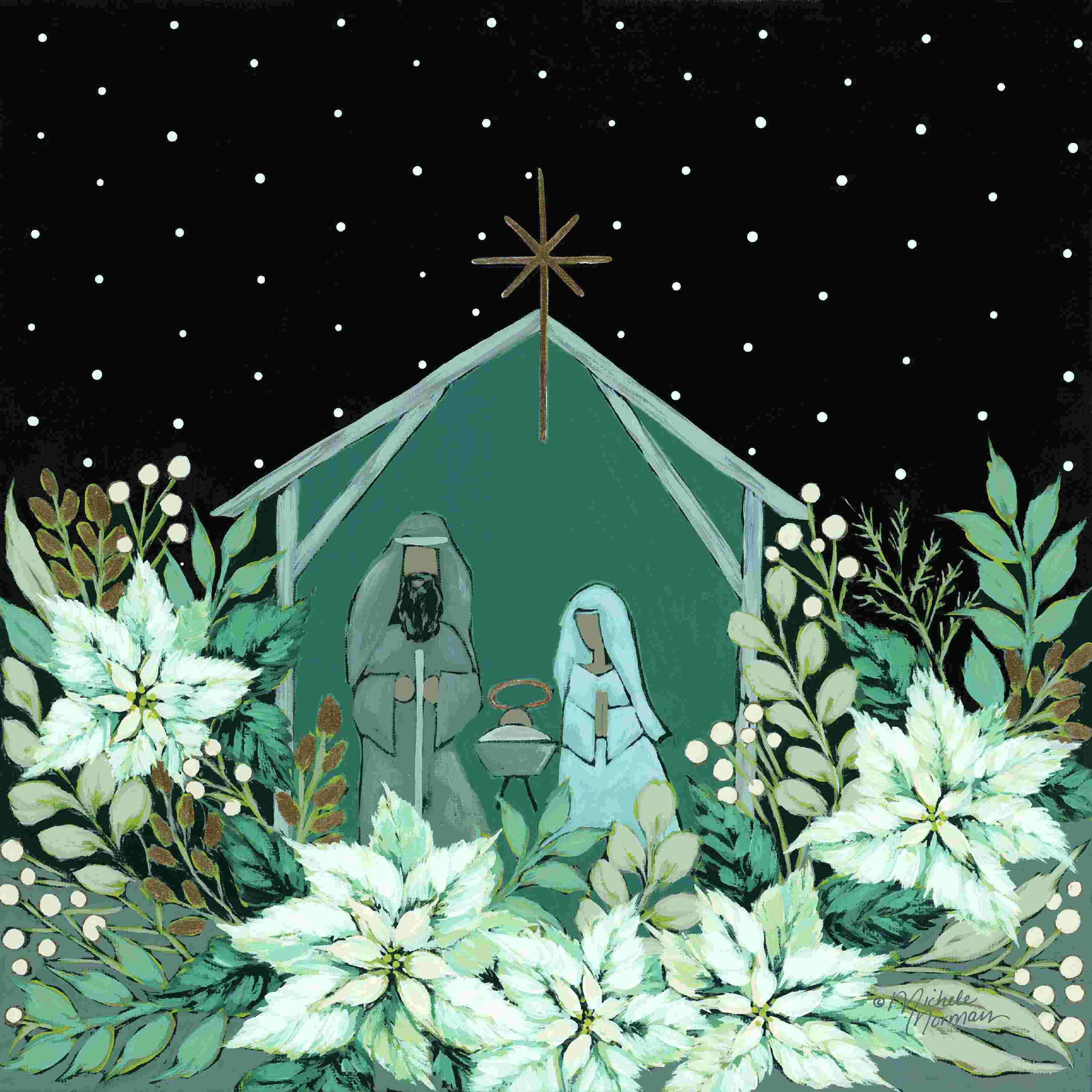 The Holiday Aisle® Floral Nativity On Canvas by Michele Norman Print ...