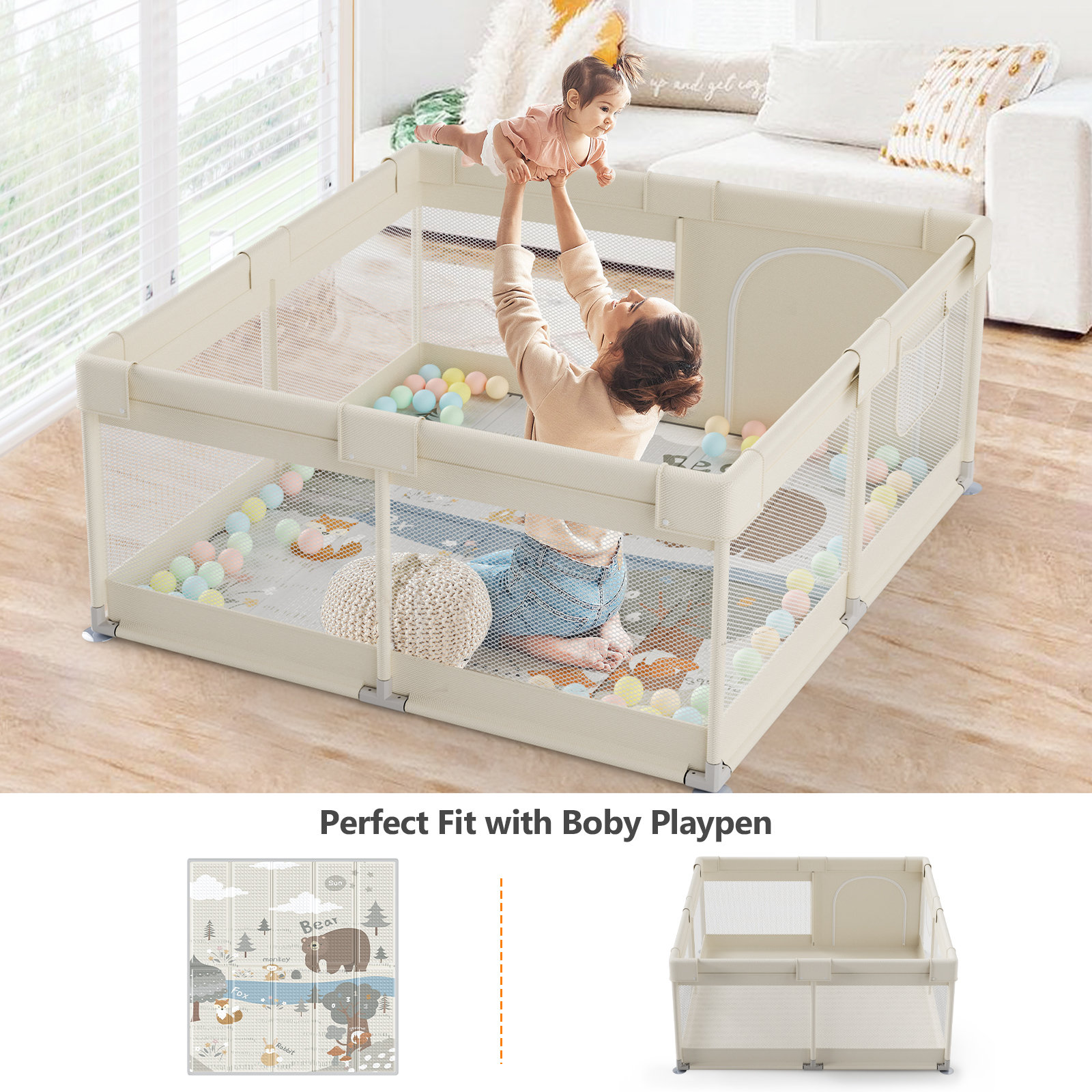 Pkinoicy Baby Playpen with Mat, 47x47inch for Babies and Toddlers for ...
