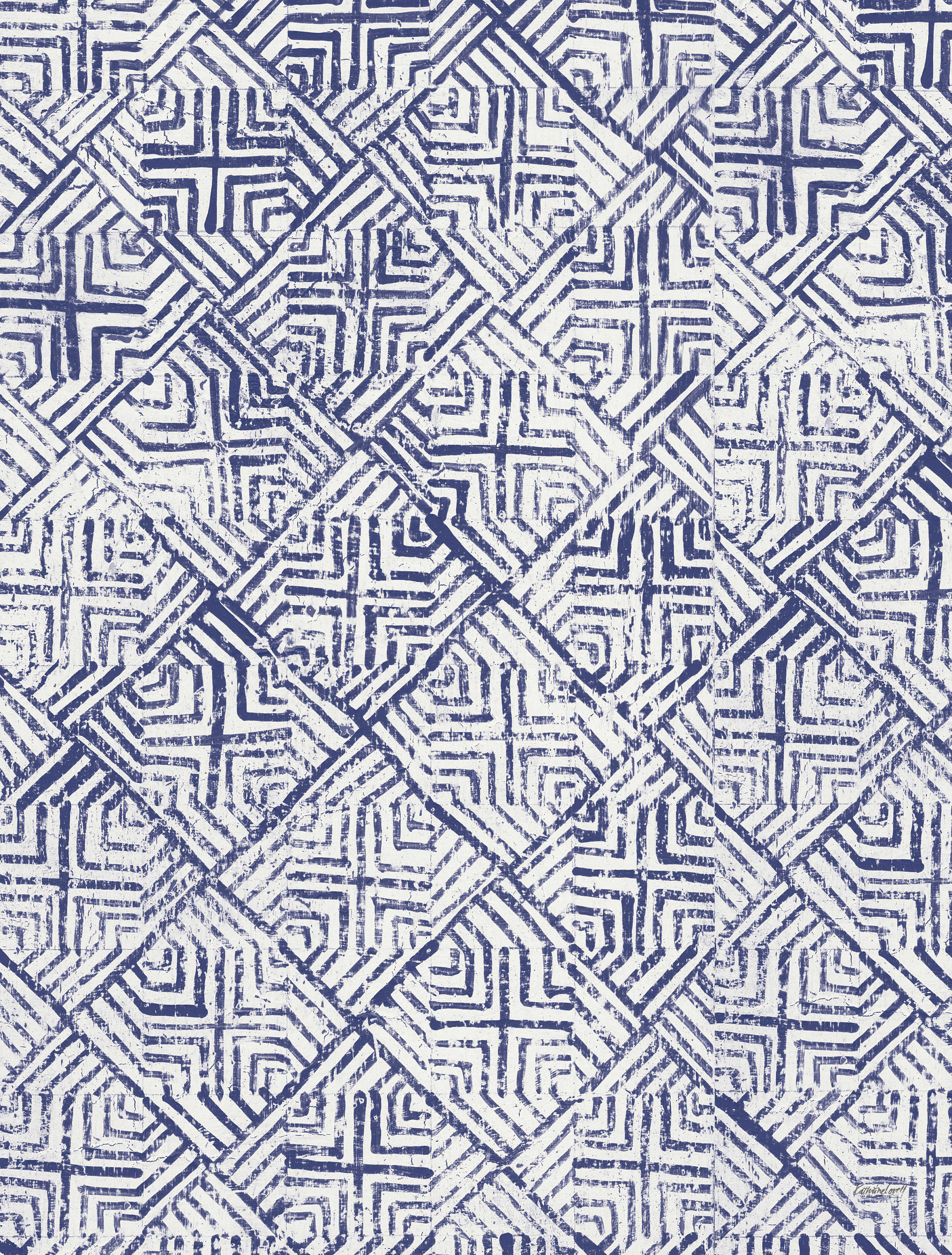 Ebern Designs Maki Tile Panel II Crop II Blue - Wrapped Canvas Print ...