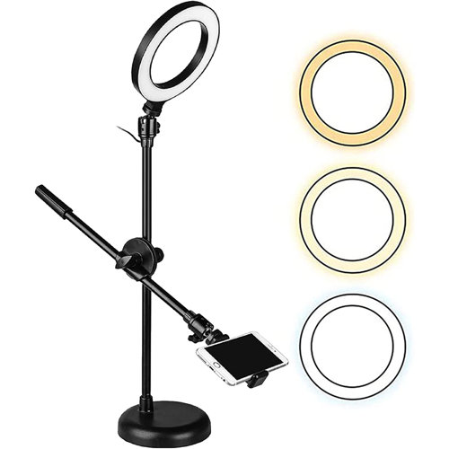 5 Core 6 Inch Ring Light with Overhead Phone Mount Dimmable Selfie LED ...