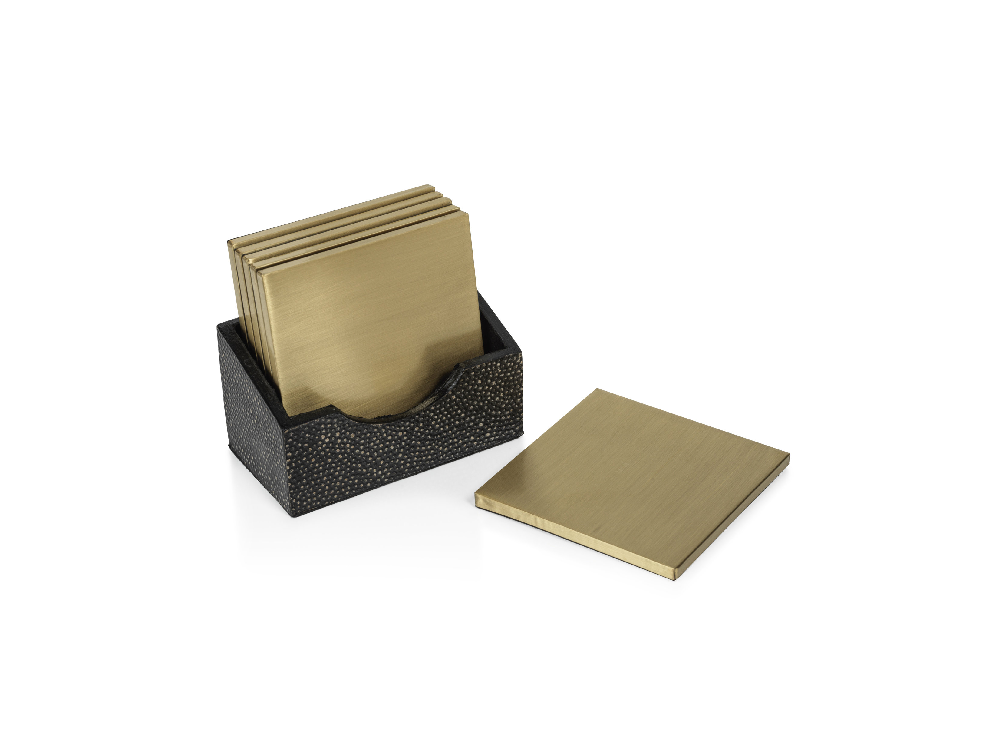 Zodax Norbury 6-Piece Set Shagreen Leather Coaster with Case Holder ...