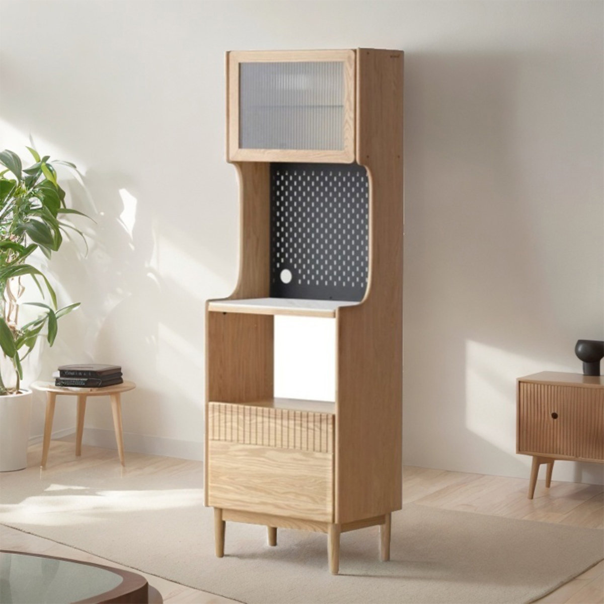 Winston Porter Modern Minimalist Oak Rock Slab Food Cabinet | Wayfair