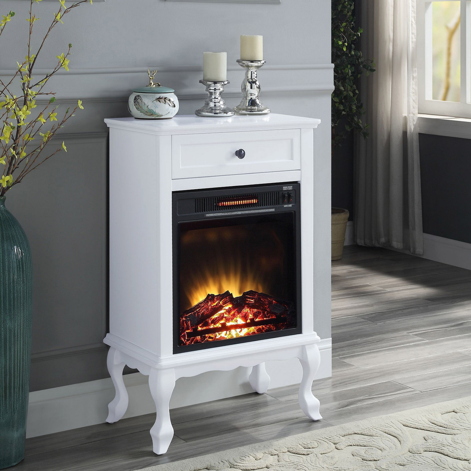 Astoria Grand White 1-Drawer Fireplace with Queen Ann Leg - Wayfair Canada