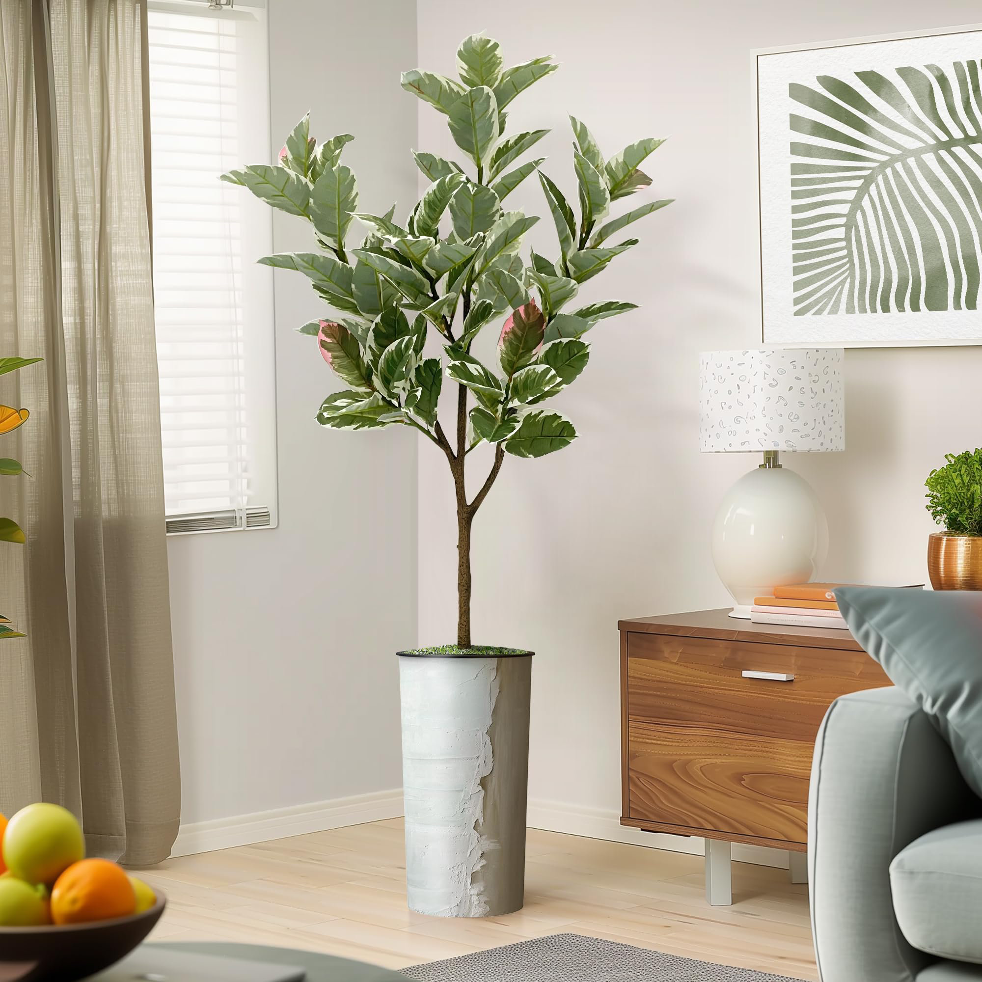 SIGNLEADER Artificial Tree in Black & White Flower Pattern Planter Fake ...