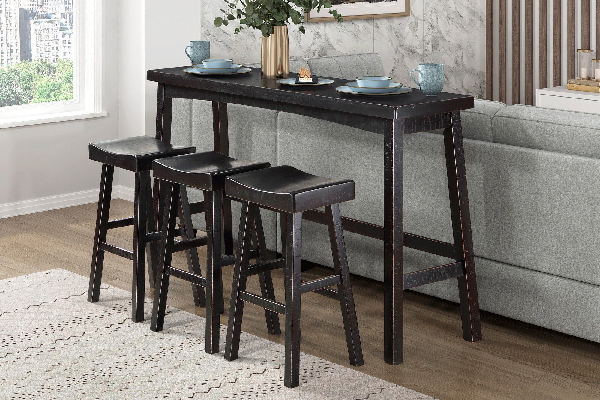 Lark Manor™ 4-Piece Pub Height Set, Table And Bar Stools Solid ...