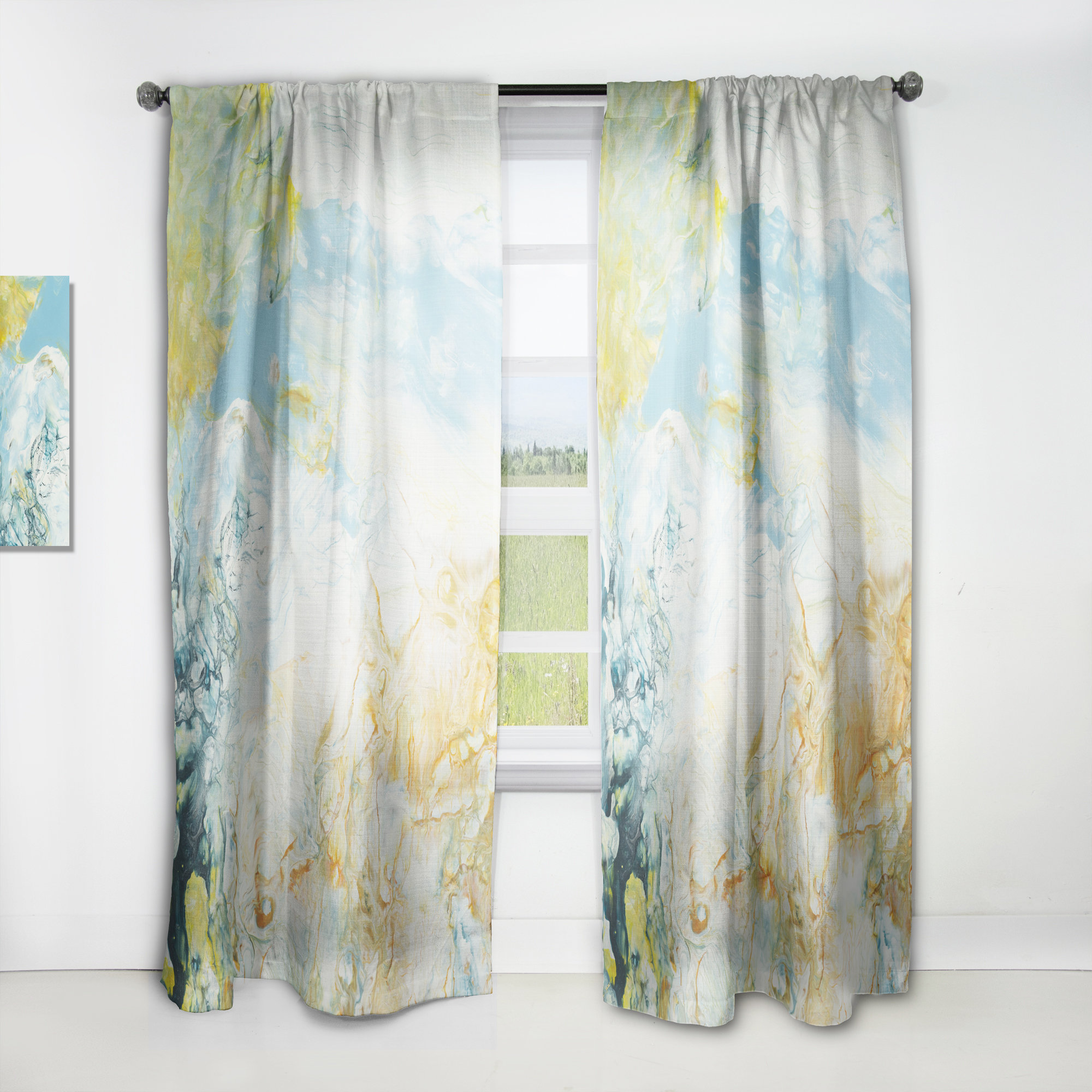 Design Art Liquid Abstract Semi-Sheer Thermal Rod Pocket Single Curtain ...