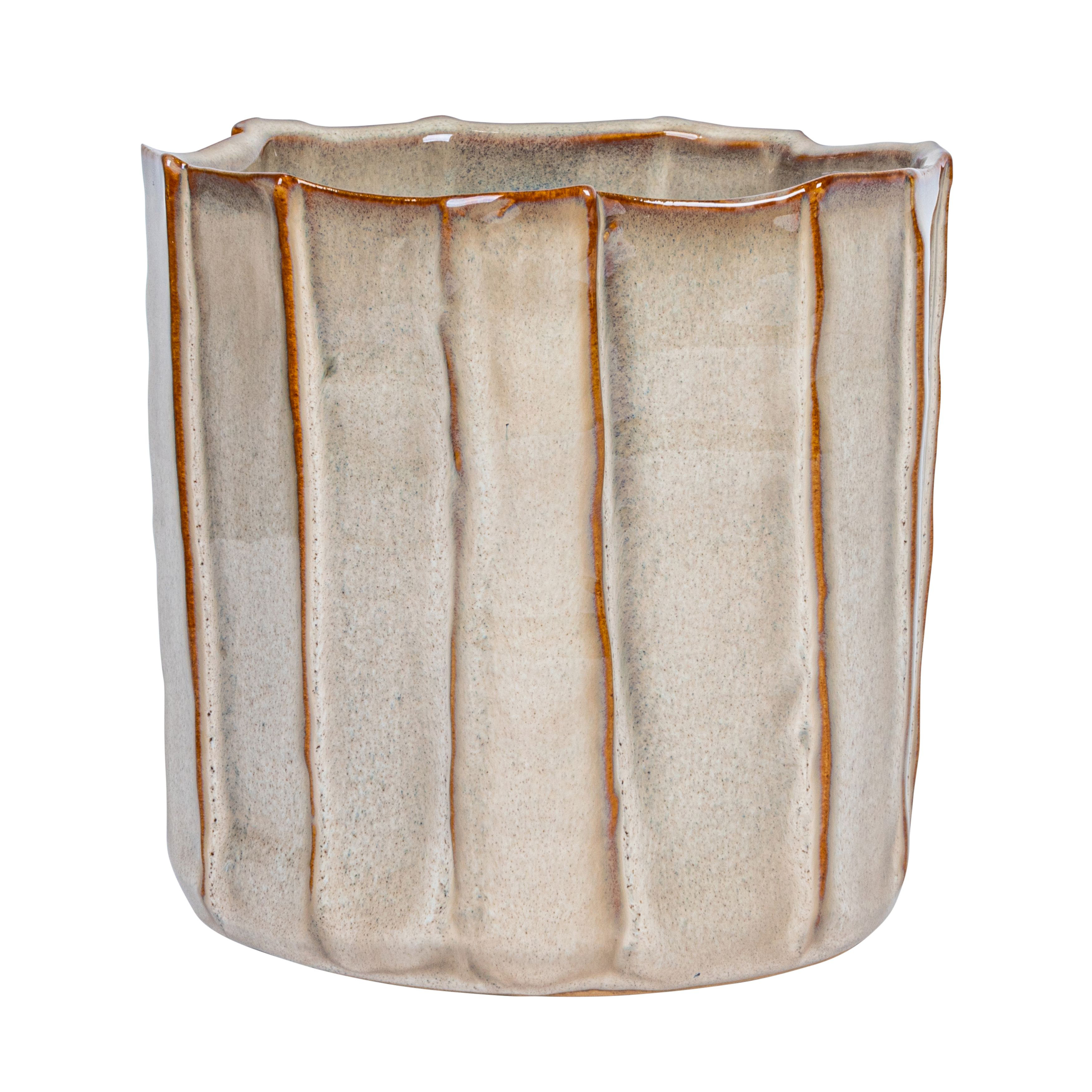 Winston Porter Round Stoneware Pleated Planter With Reactive Glaze ...