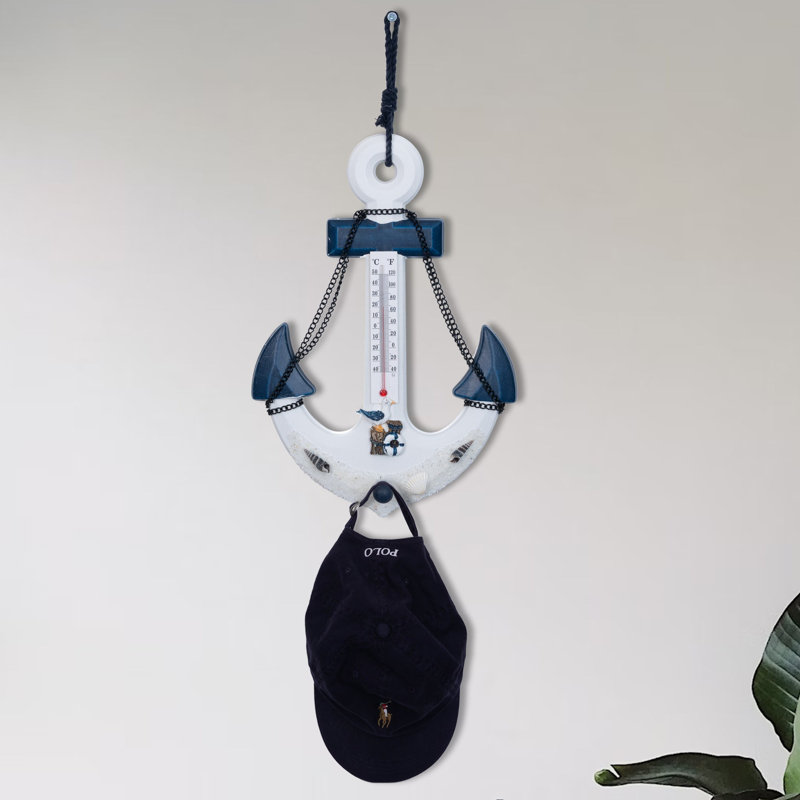 Breakwater Bay Nautical Anchor Wall Rack With Thermometer - Rustic Blue ...