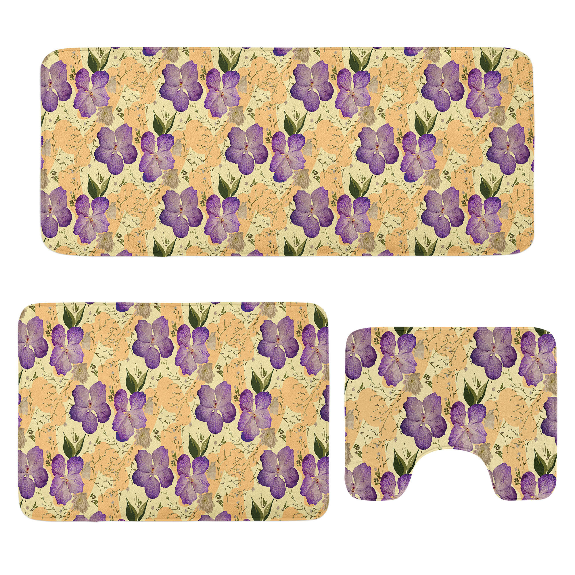 Dakota Fields Floral Bathroom Rug Set 3 Pieces U-Shape & Rectangle Mats ...