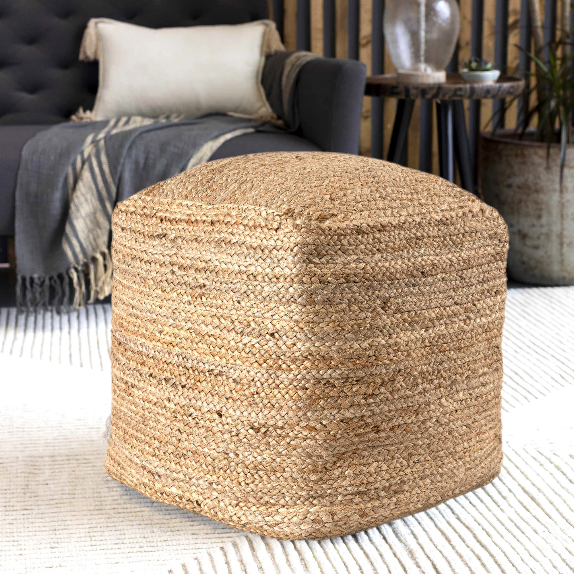 Bungalow Rose Birzer Modern Farmhouse Solid Striped Hand-Braided Jute ...
