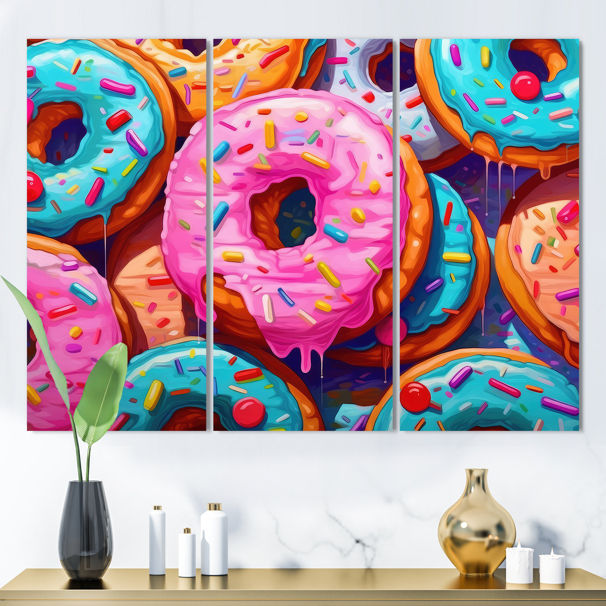Design Art Blue and Pink Pop Art Donuts III - Desserts Metal Wall Art ...