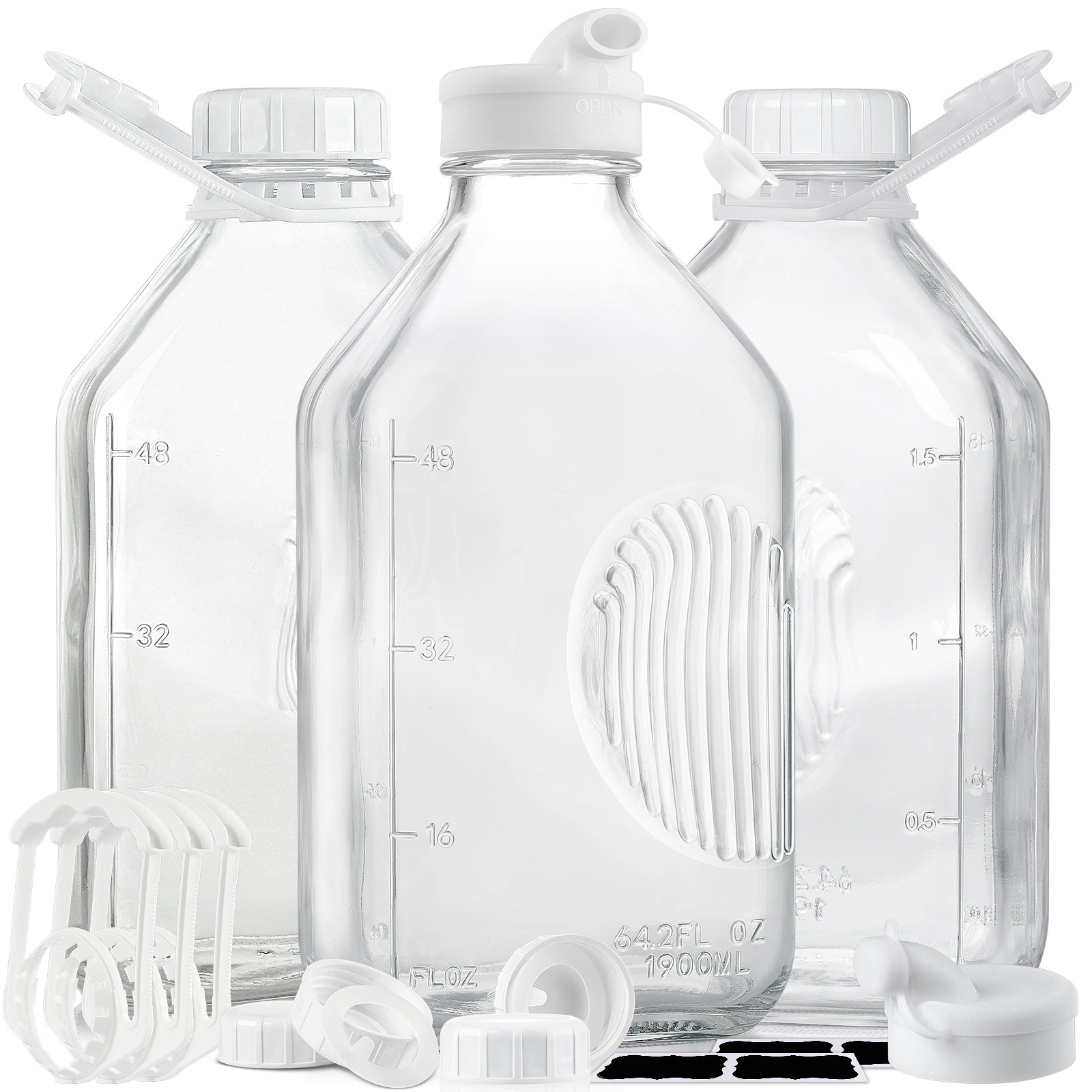 syntic 3 Qty Syntic 64oz Reusable Glass Jars Milk Bottles With Handle ...