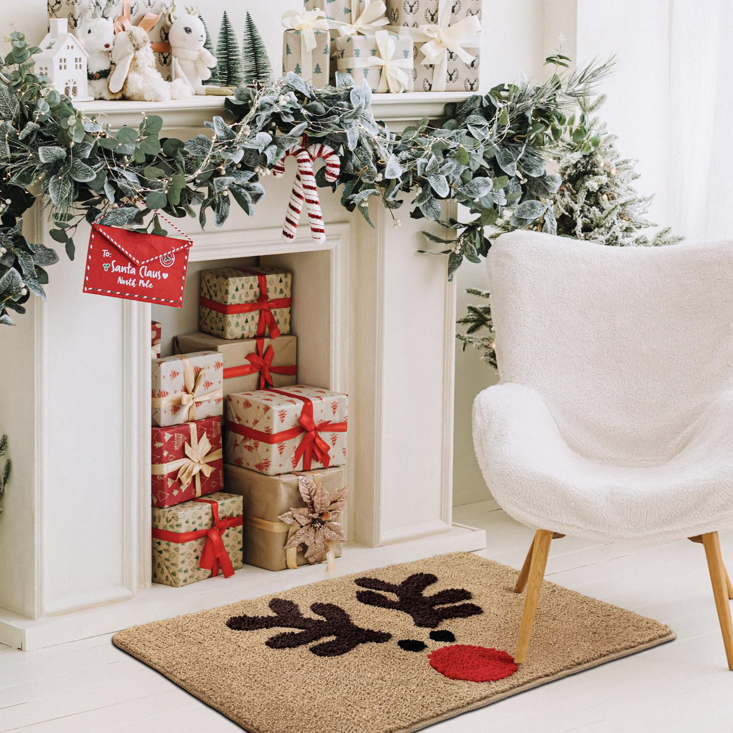 One Allium Way® Bathroom Rugs Brown Christmas Rug With Reindeer Cute ...