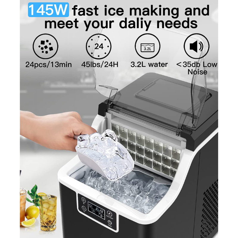 COWSAR 44 Lb. Daily Production Cubic Ice Countertop Ice Maker,Stainless ...