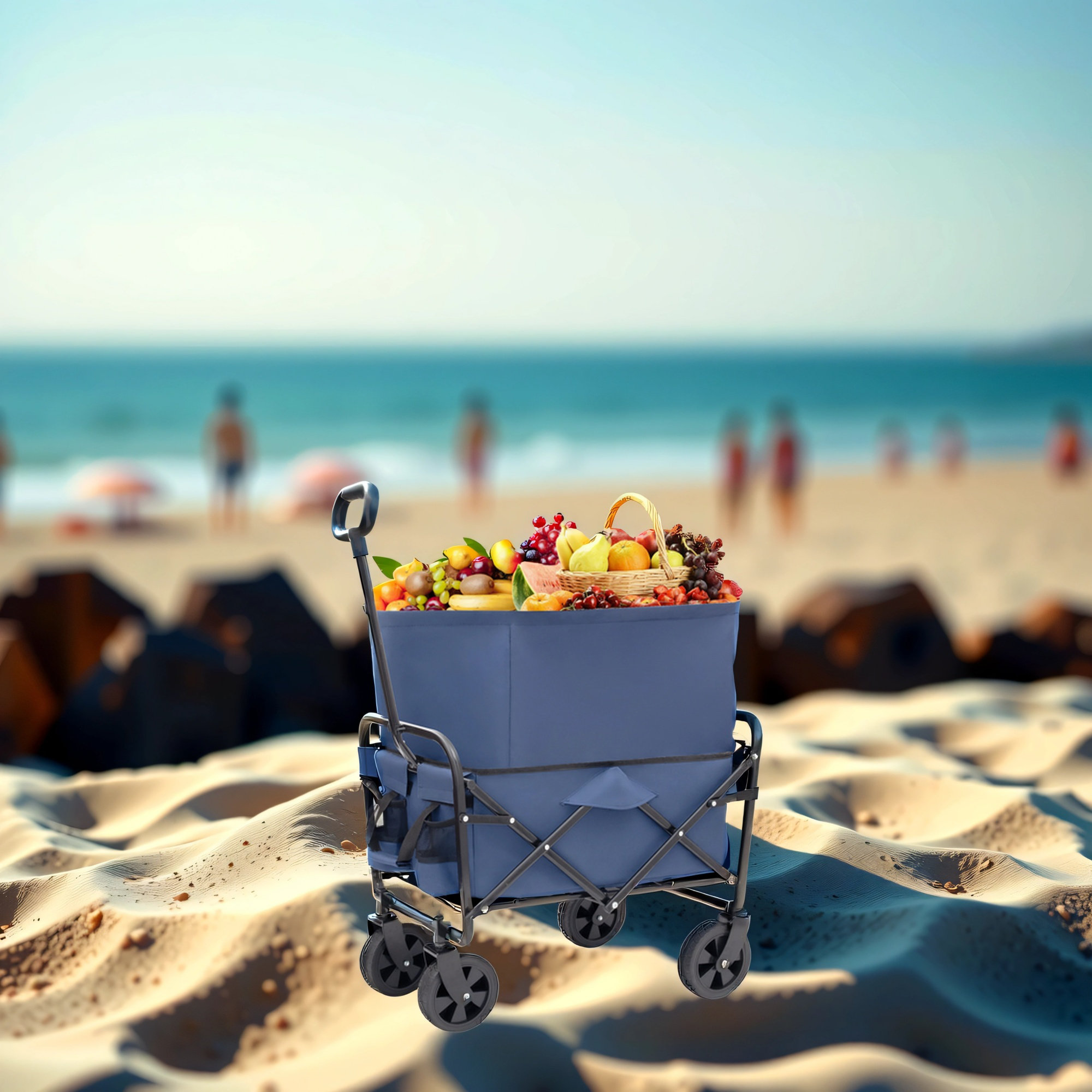 TONWIN Extended Folding 4-Wheel Cart With Strapping System, Beach Cart ...