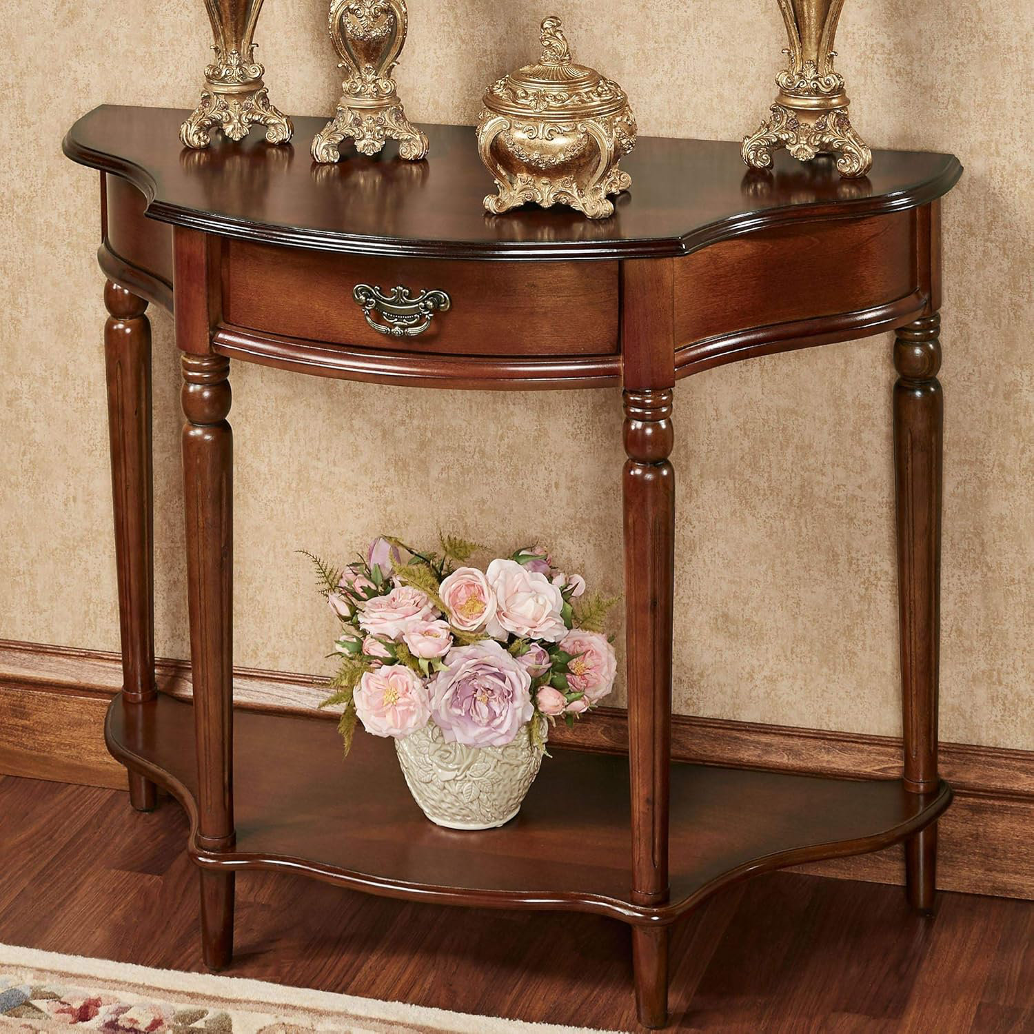 Canora Grey Walnut Half-Circle Console Table - Elegant Traditional ...
