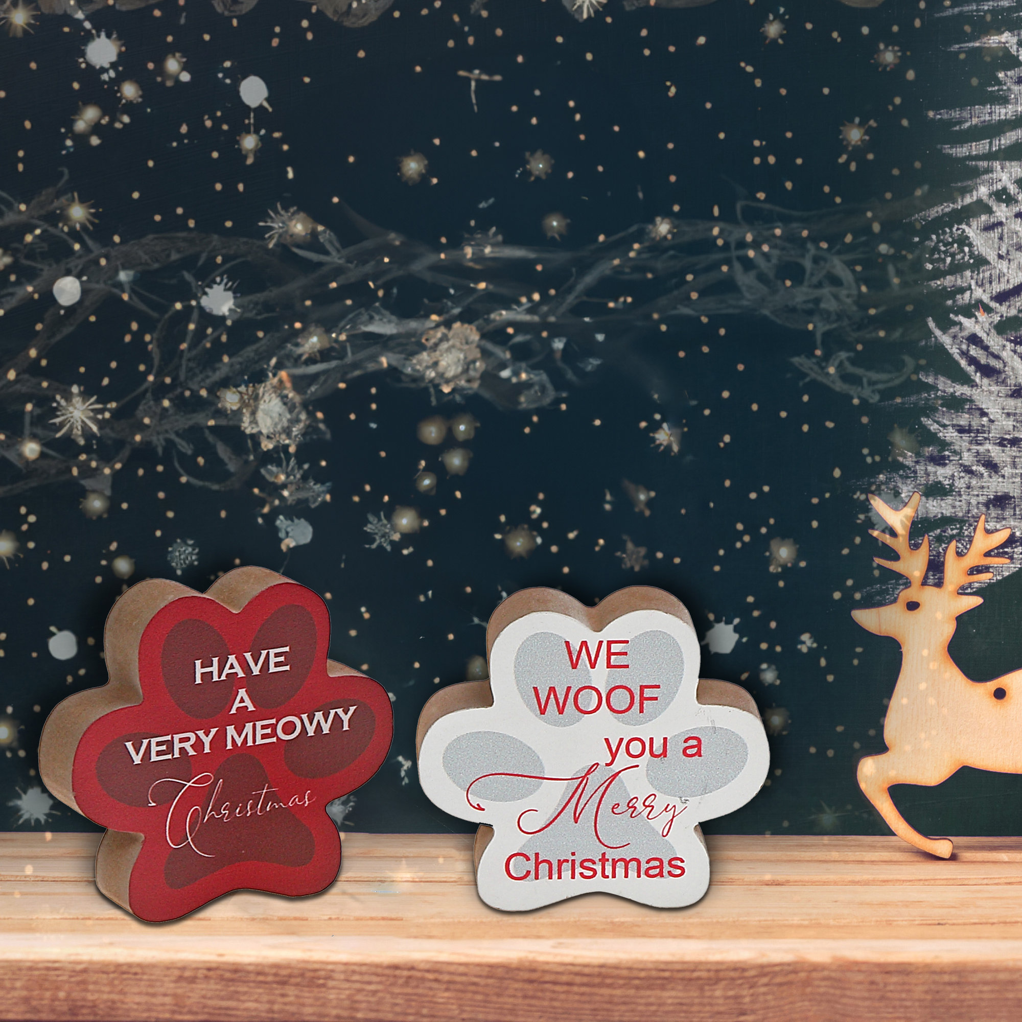 iH casadécor 2 Piece Christmas Paw Shaped Table Sign Set | Wayfair