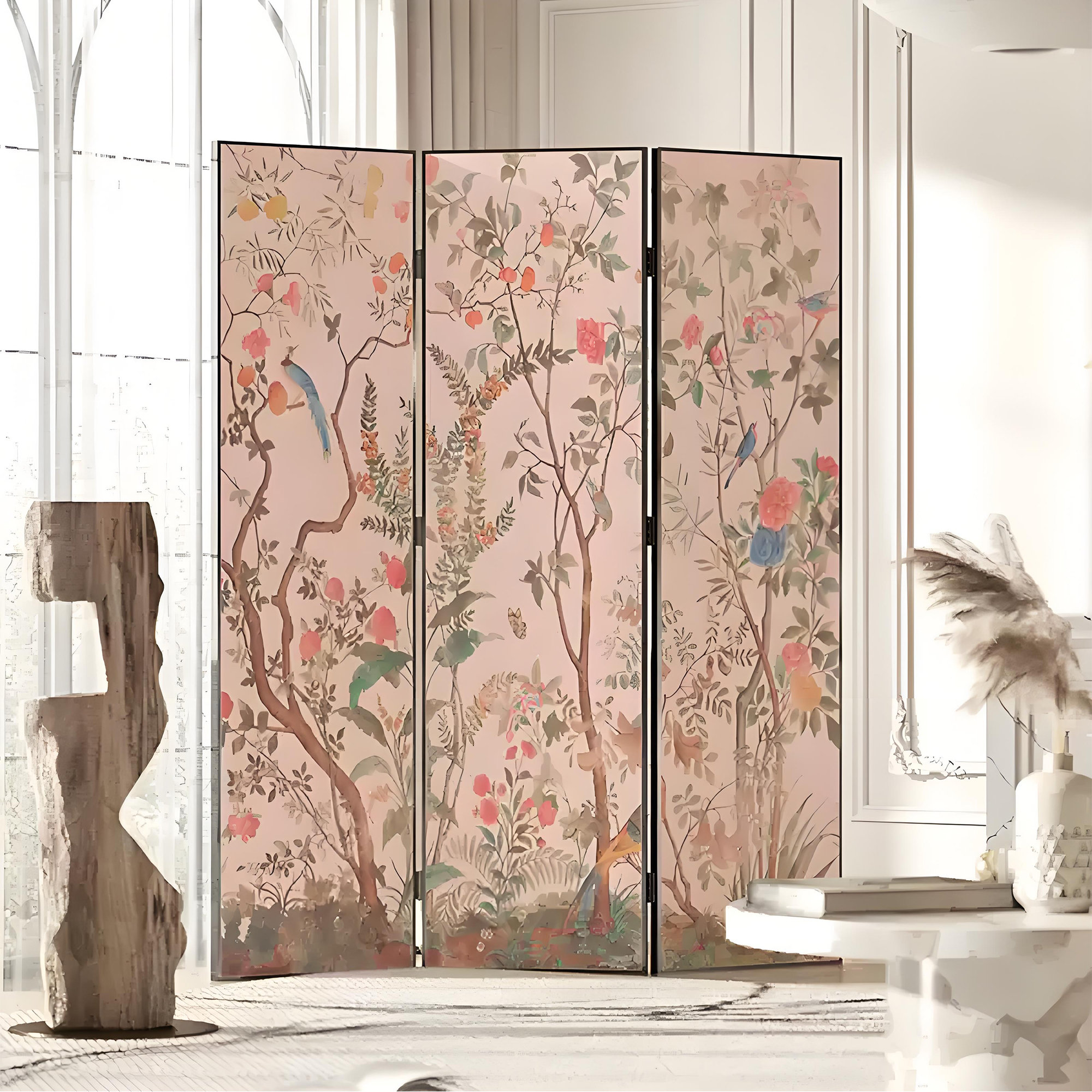 Red Barrel Studio® Vintage Floral & Bird Canvas Screen | Wayfair