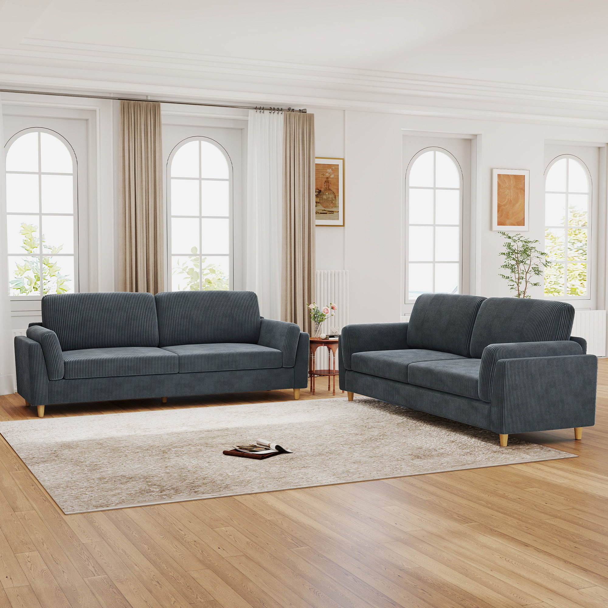 Latitude Run® 88.6'' Wide Modern Corduroy Square Upholstered 3-Seater ...