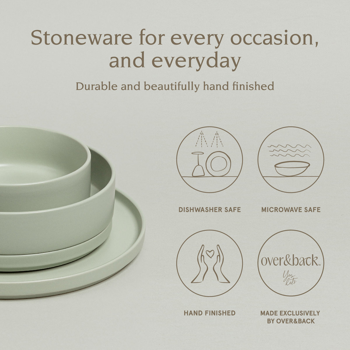 over&back Stackable 16-Piece Semi Hand-Finished Stoneware Dinnerware ...