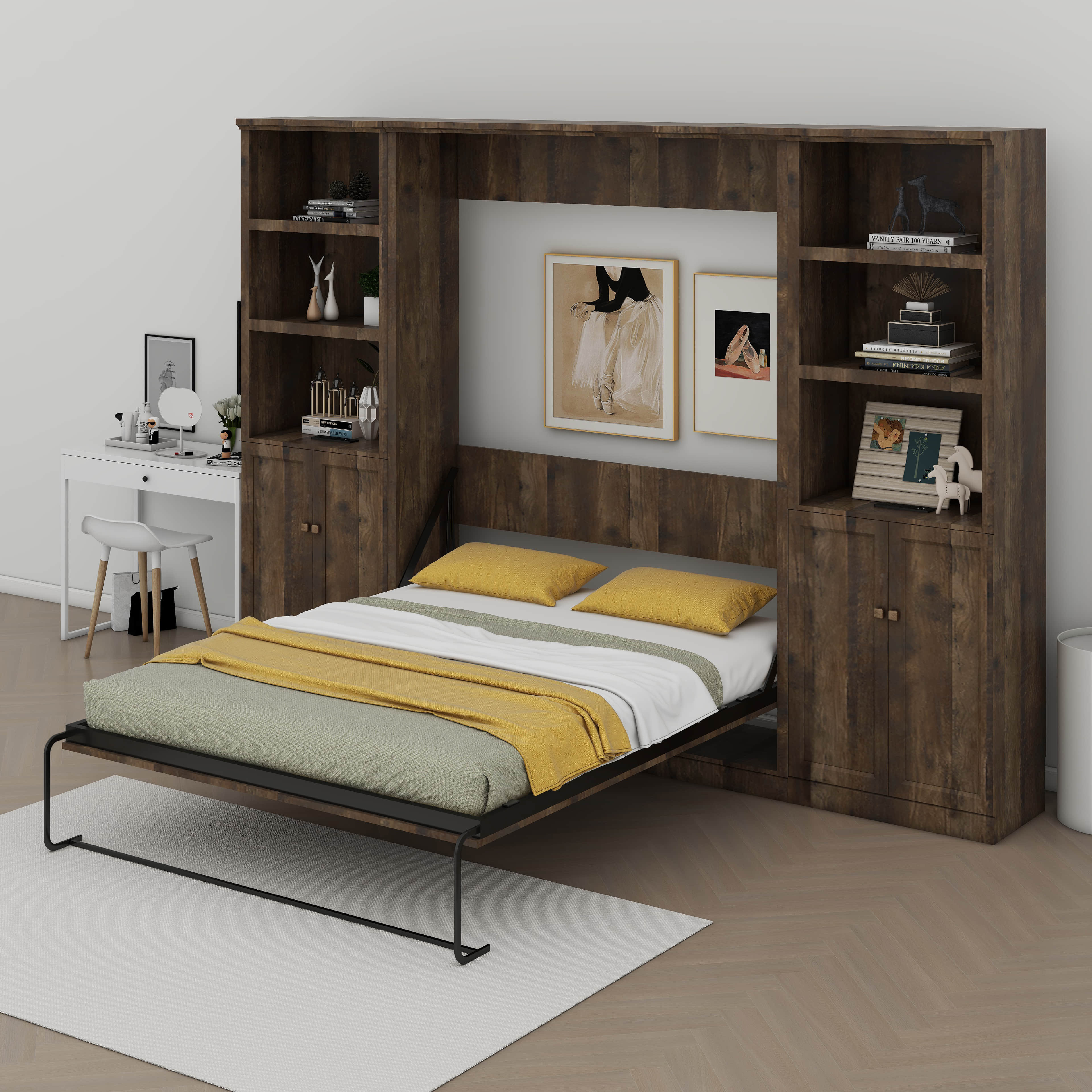 QSG Full Size Half Self-Close And Open Murphy Bed With 2 Side Cabinet ...