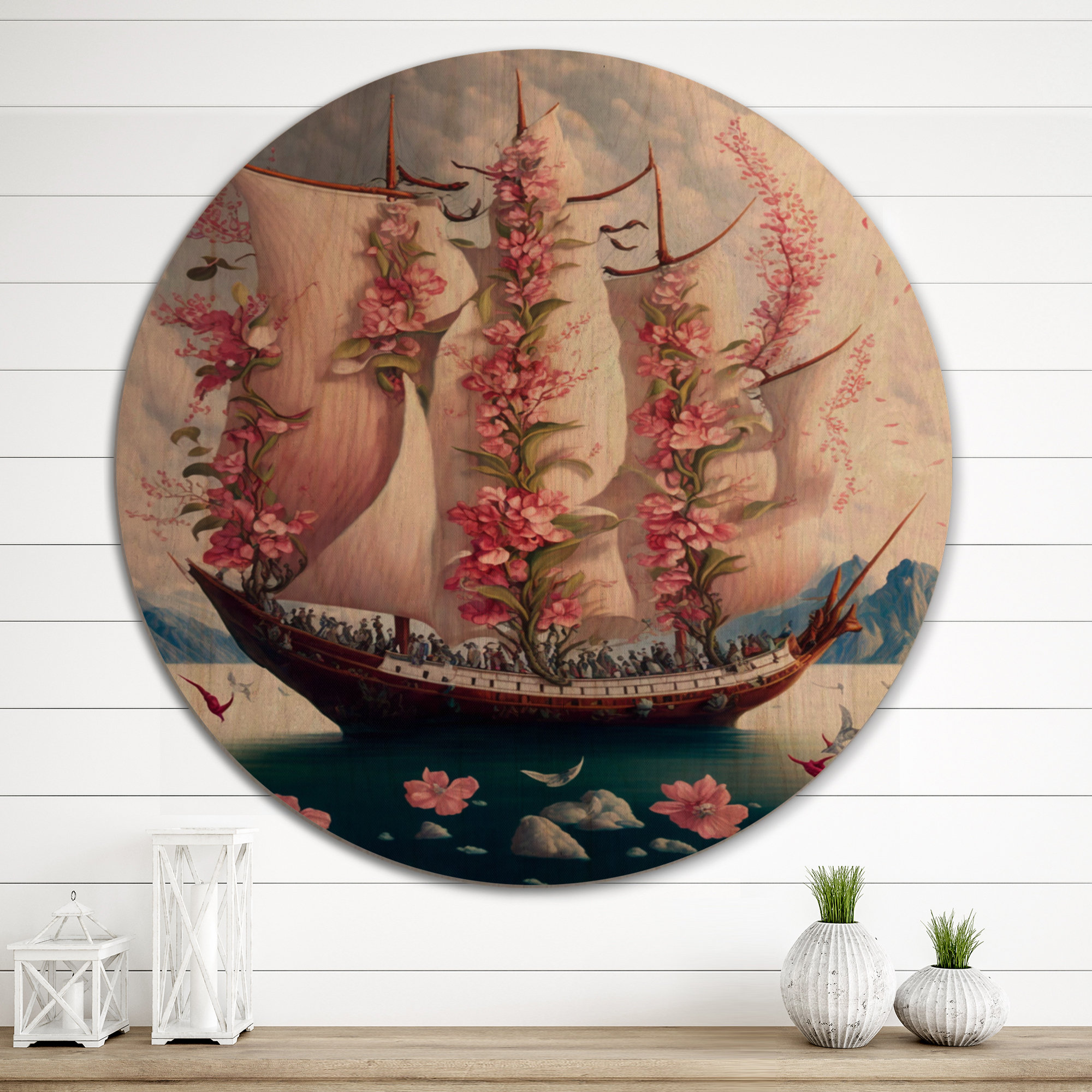 Breakwater Bay Surrealist Boat with Pink Blossoming Sails I - Coastal ...