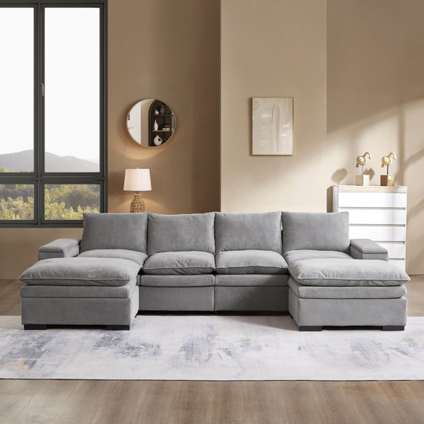 Latitude Run® 122" U Shaped Sofa,Modular Sectional Sofa, Terry Fabric ...