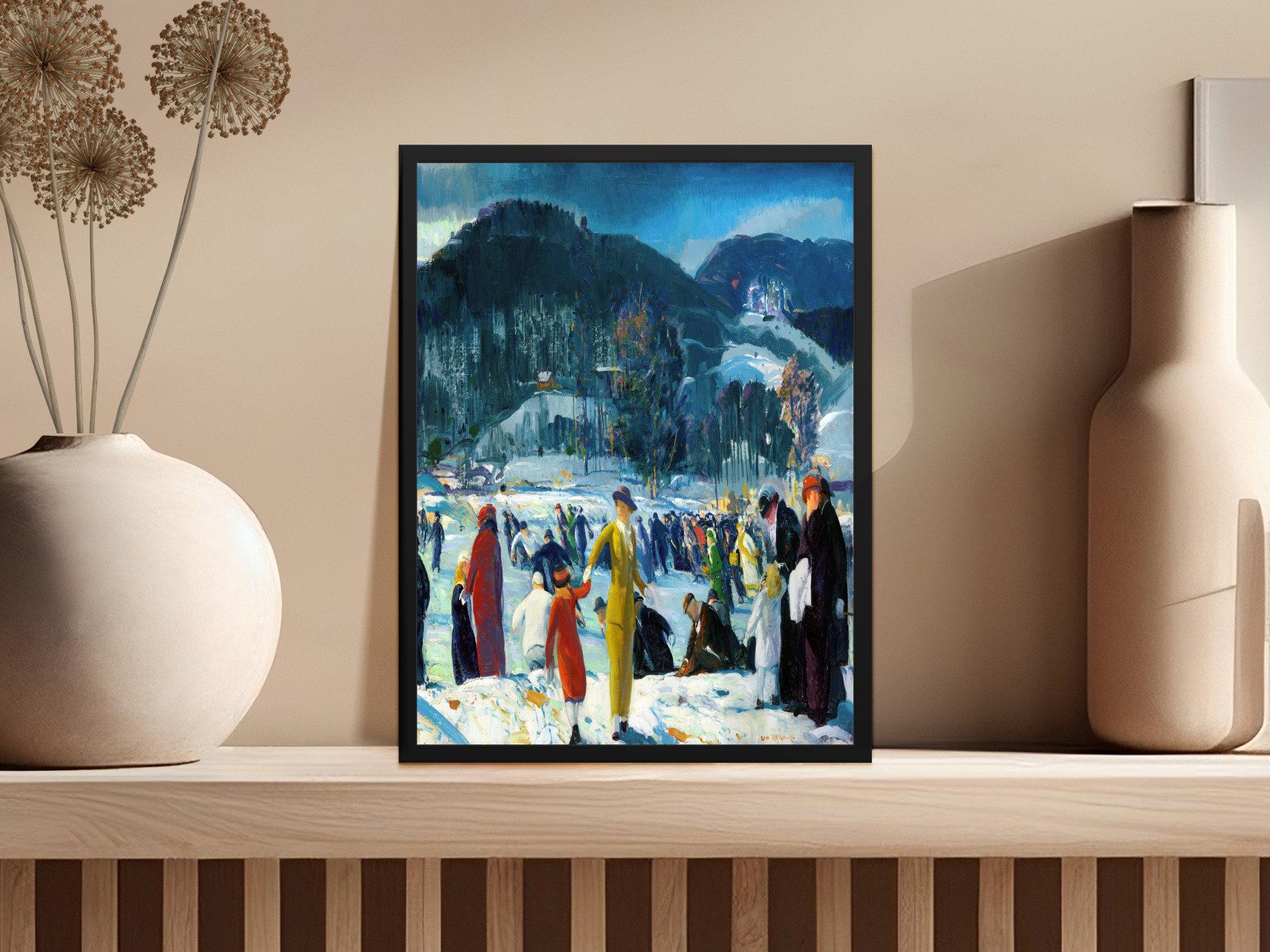 Lark Manor Winter Scene Crowd Painting Impressionist Art Framed Poster ...