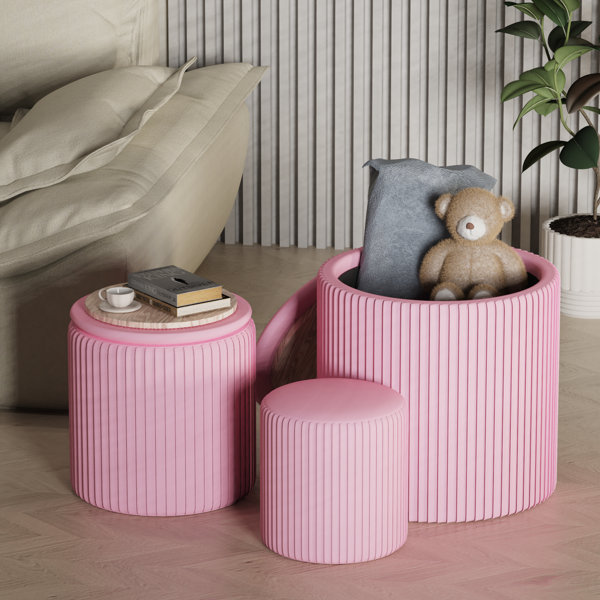 Ebern Designs Ottoman With Storage, Velvet Round Storage Ottoman Set Of ...