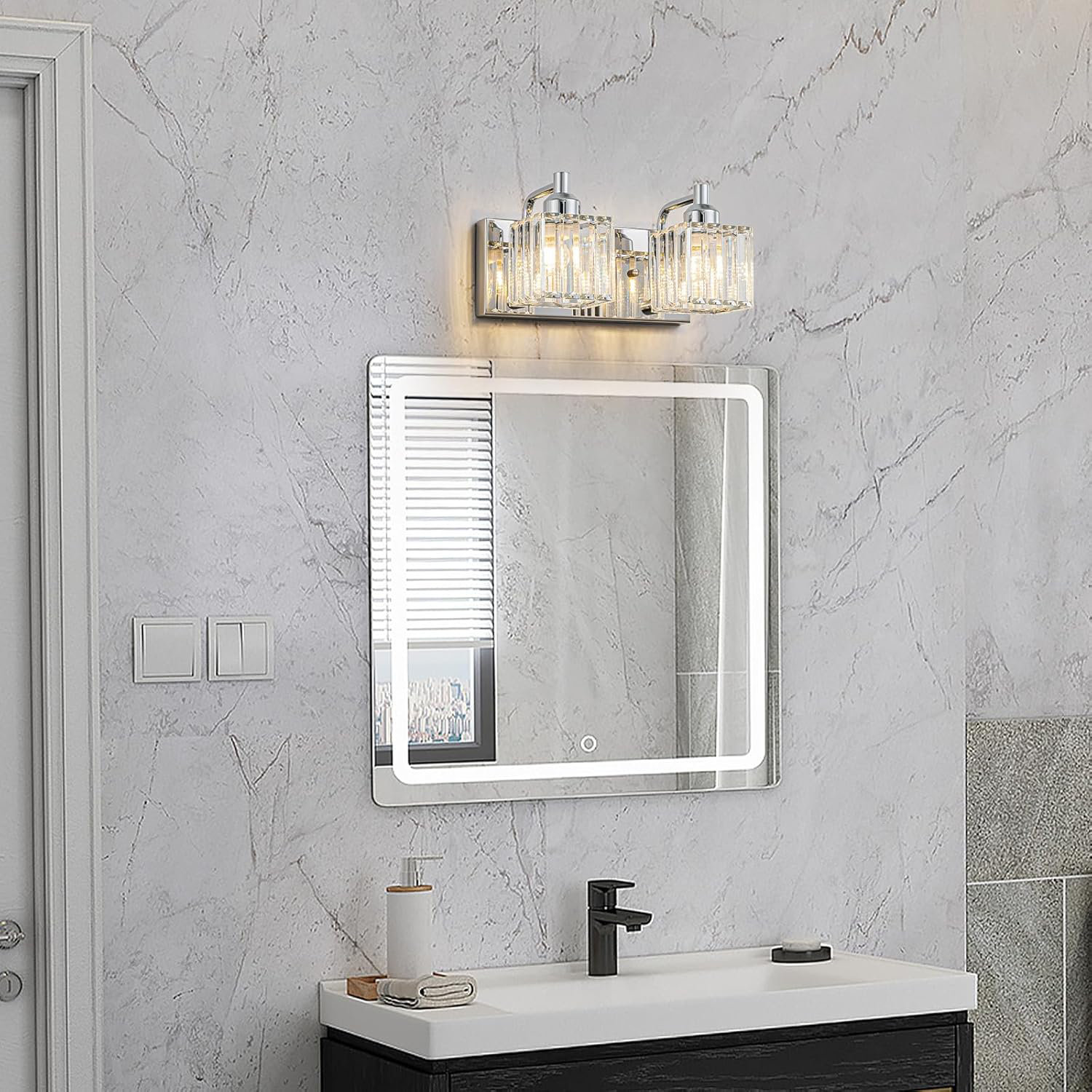 Everly Quinn Modern Bathroom Vanity Light Fixture With K9 Crystal Shade ...