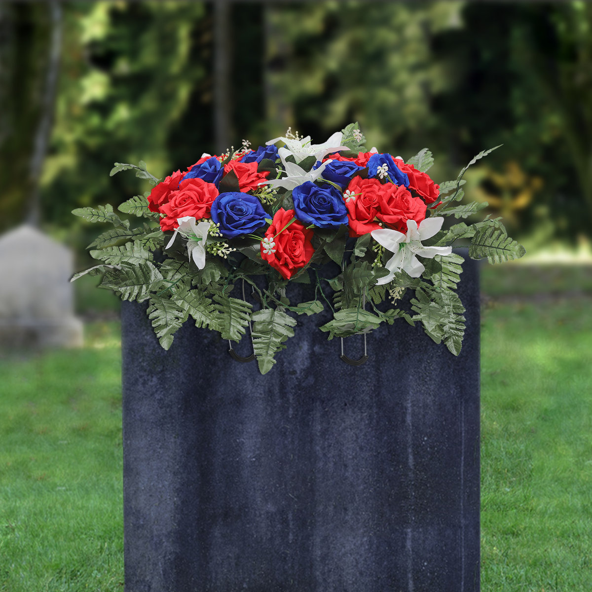 Primrue Memorial Cemetery flower Rose Headstone Spray | Wayfair