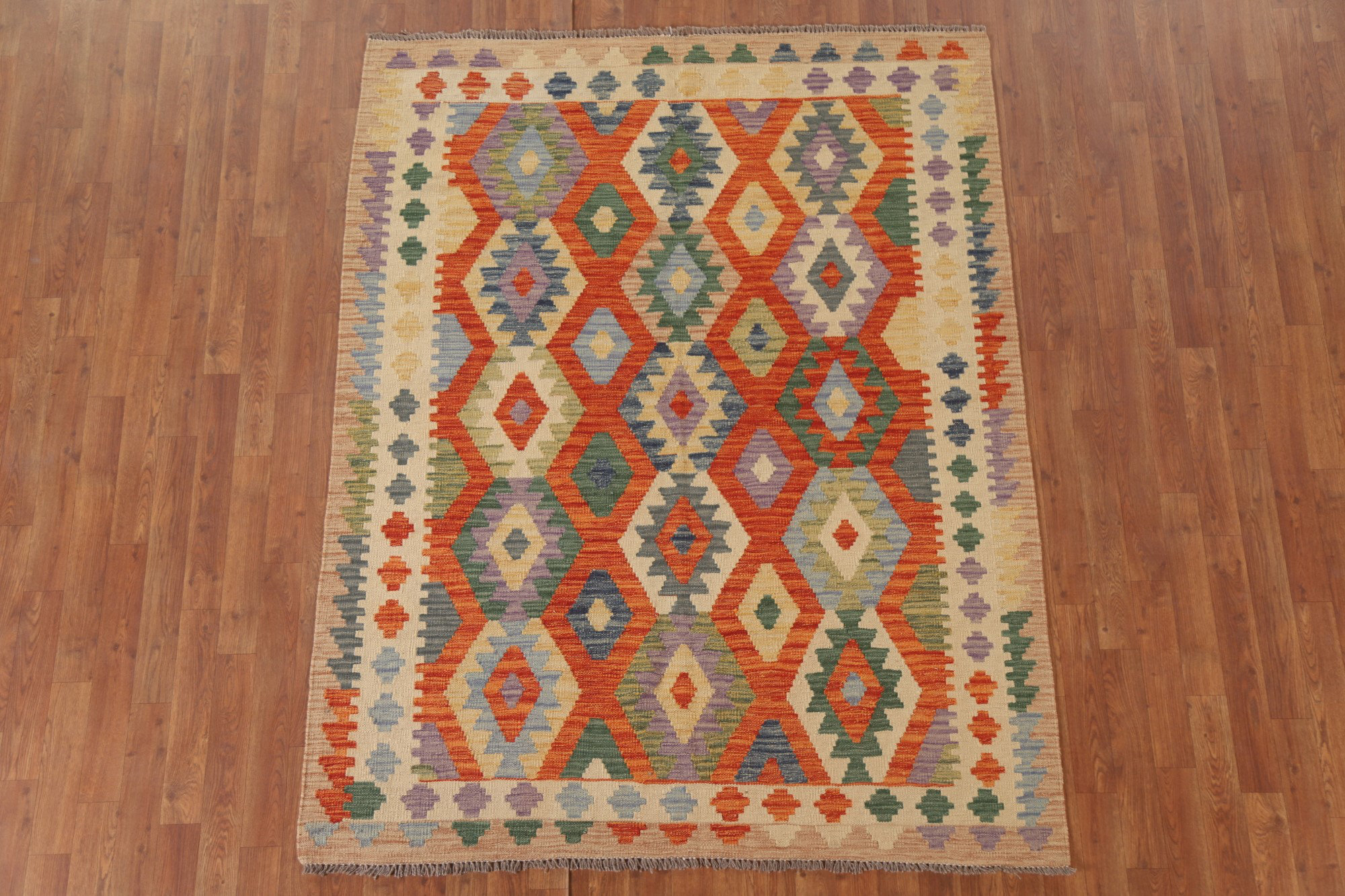 Dakota Fields Geometric Kilim Reversible Wool Area Rug 5x7 | Wayfair