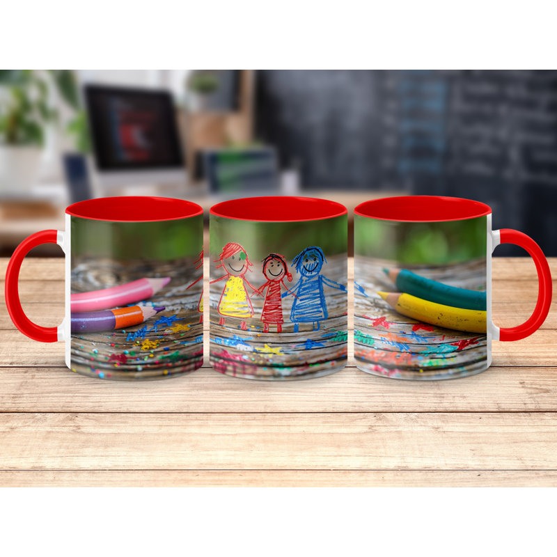East Urban Home Kids Drawing Style 11oz Accent Mugs – Ceramic Coffee ...