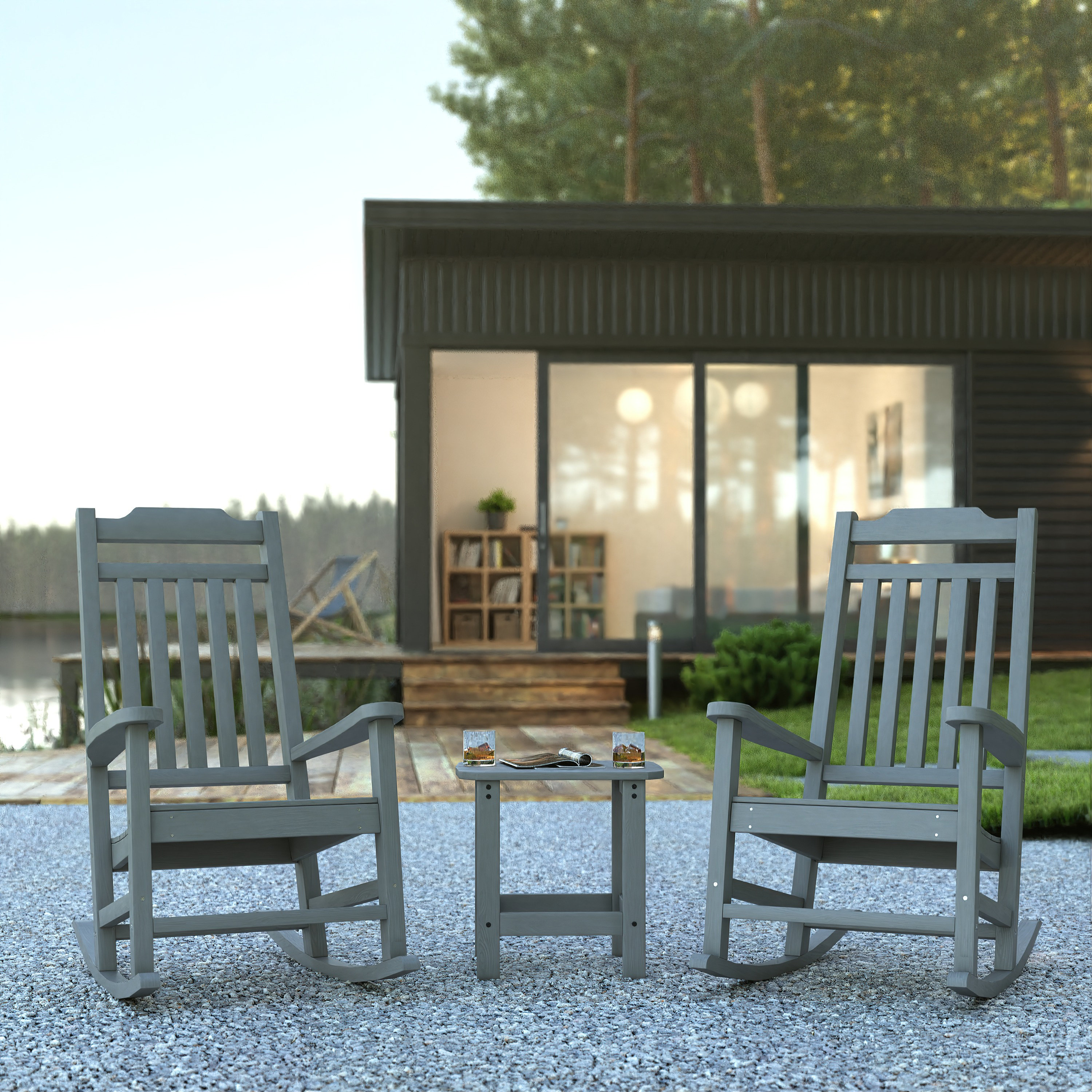 Red Barrel Studio® 3 Piece Set All-Weather Poly Resin Rocking Chairs ...