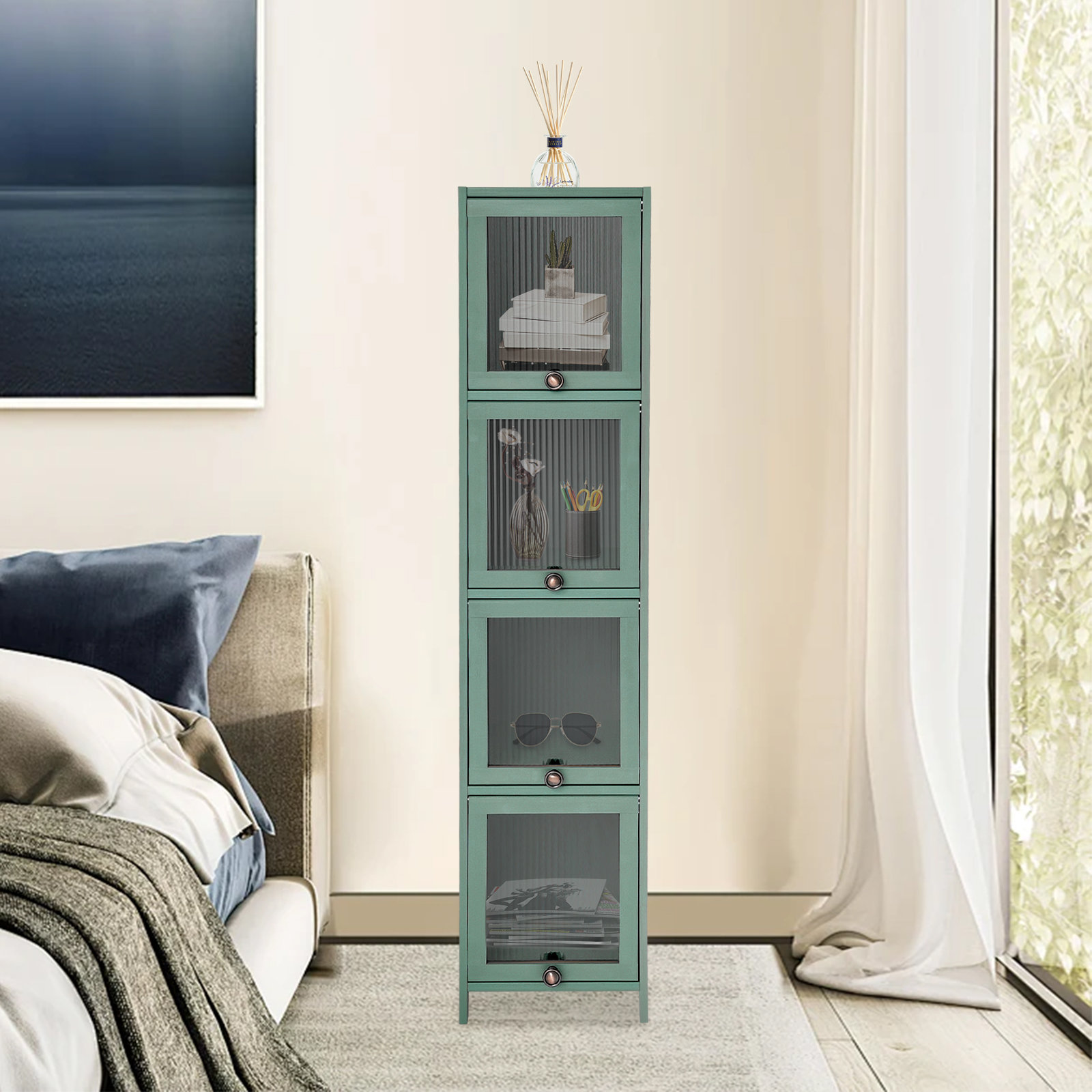 Highland Dunes 4-Tier Storage Cabinet Small Narrow Organizer Cabinet ...