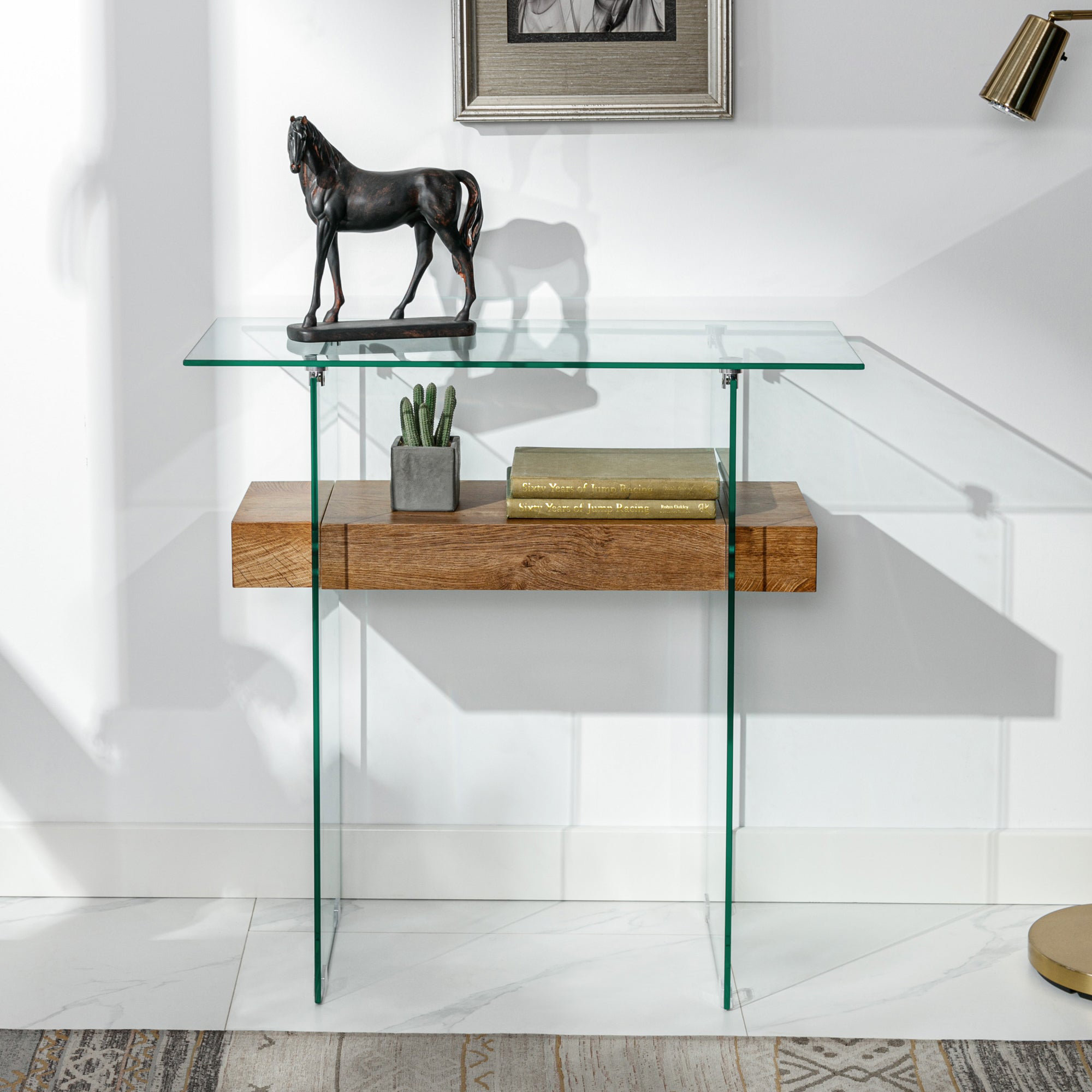 Ivy Bronx 31.5'' Narrow Glass Console Table with Storage, Small ...