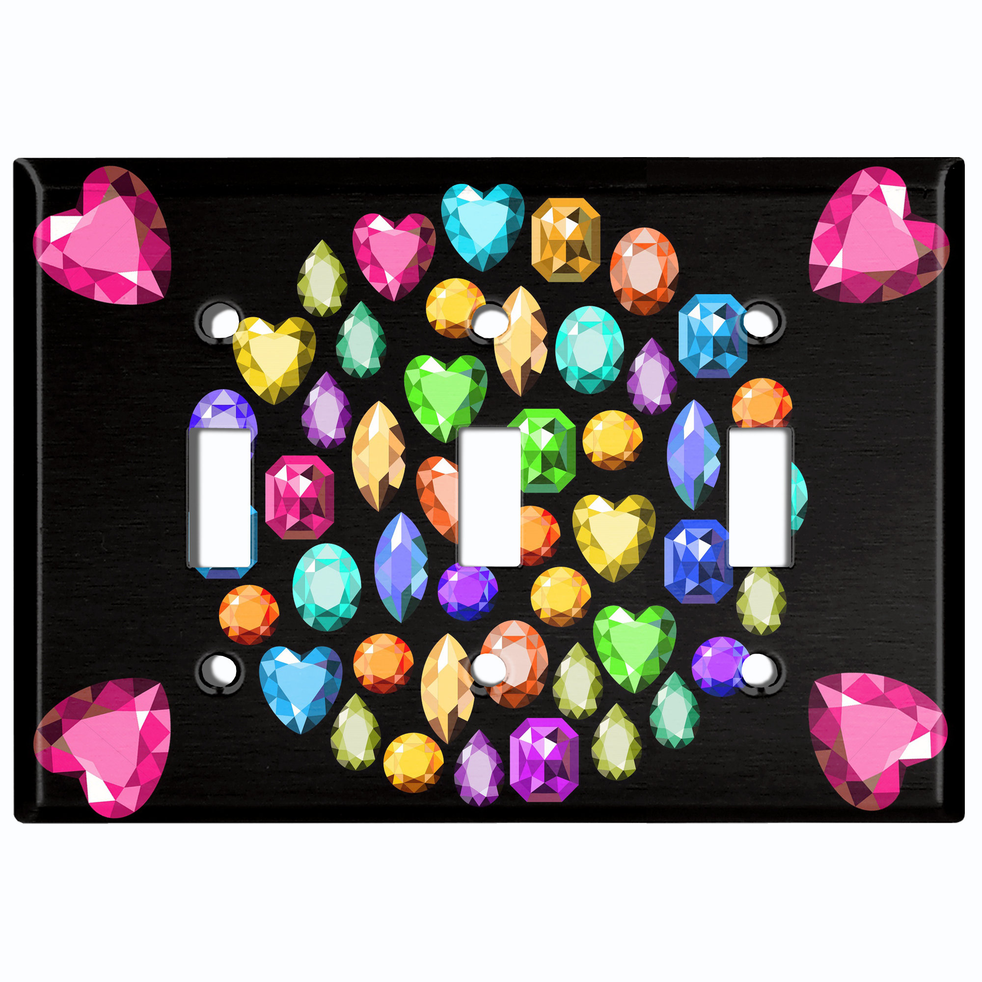 WorldAcc Colorful Diamond Jewels Black Heart Circles Toggle Light ...
