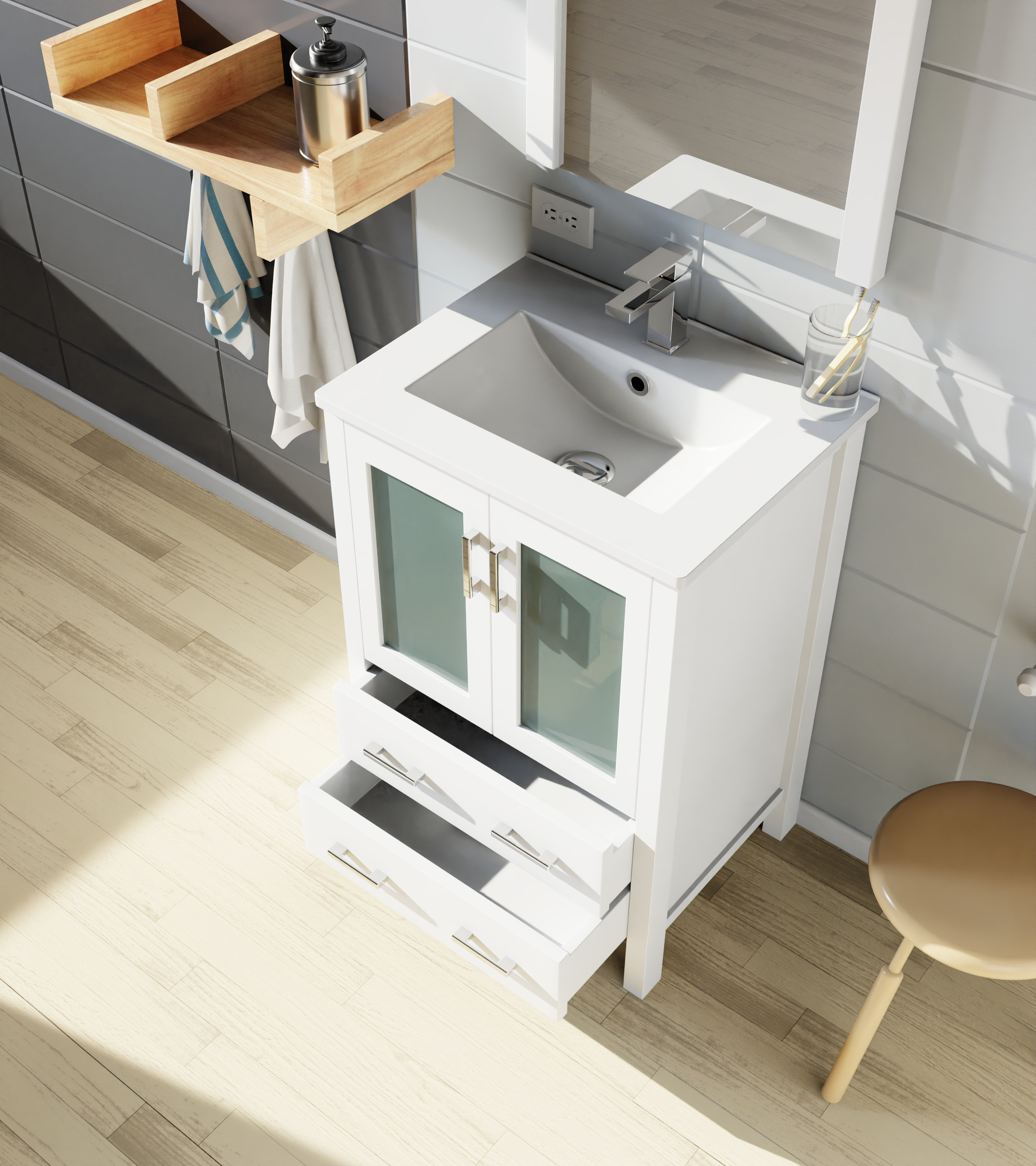 Lexora Volez 24 in W x 18.25 in D Single Bath Vanity, White Ceramic Top ...