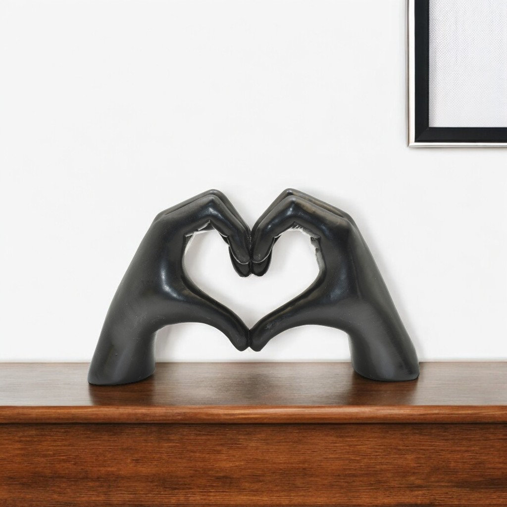 Mercer41 4" Black Resin Heart Hands Tabletop Sculpture | Wayfair