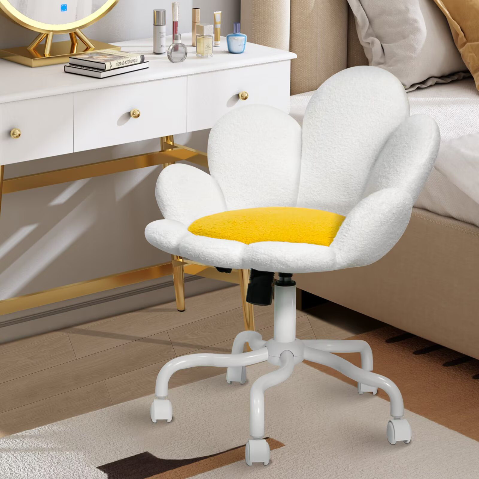 Winston Porter Vanity Chair with Wheels and Back, Cute Daisy Flower ...