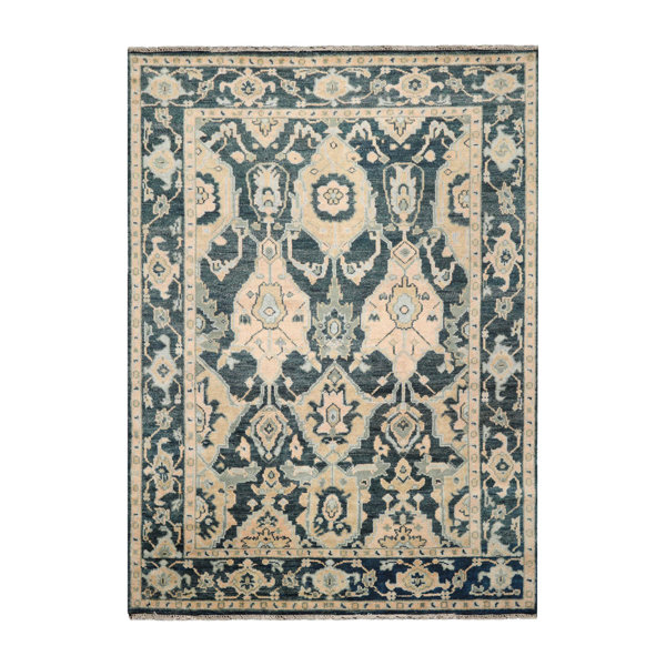 Oriental Rug of Houston Wool Oriental Area Rug in Teal/Beige | Perigold