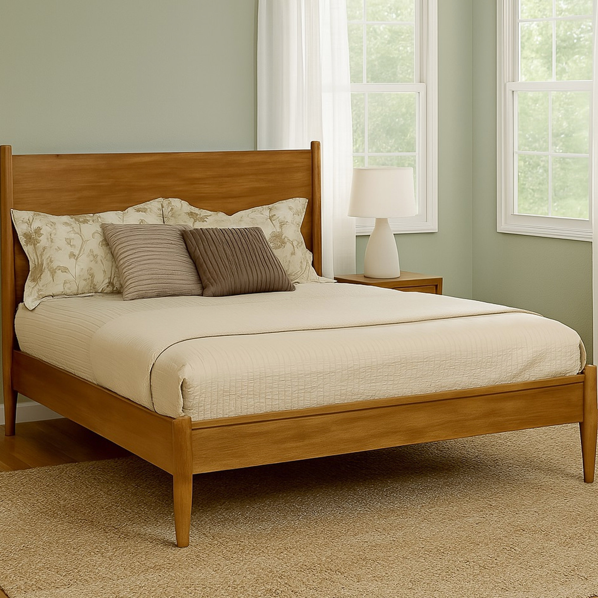 Corrigan Studio Mid - Century Modern King Platform Bed In Oak Finish ...