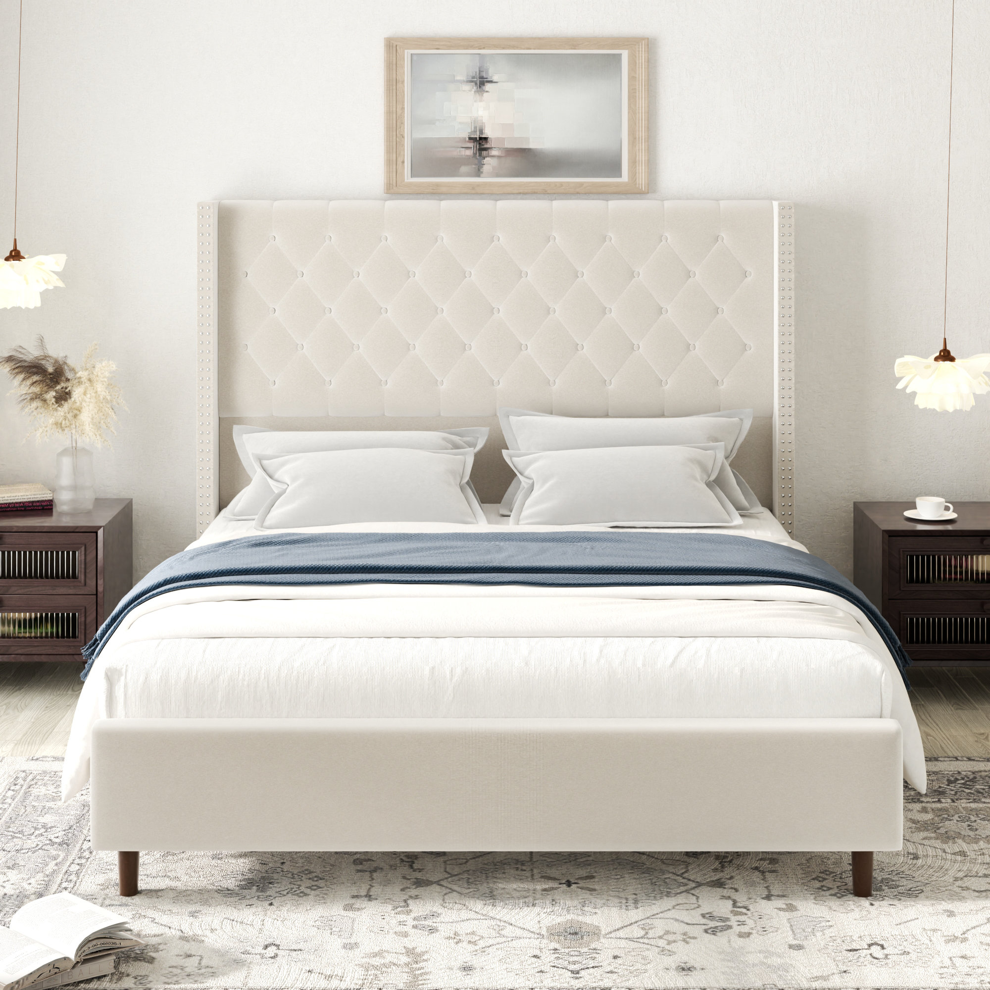 Lark Manor Plainfield Upholstered Wingback Bed Frame with 61" Tall ...