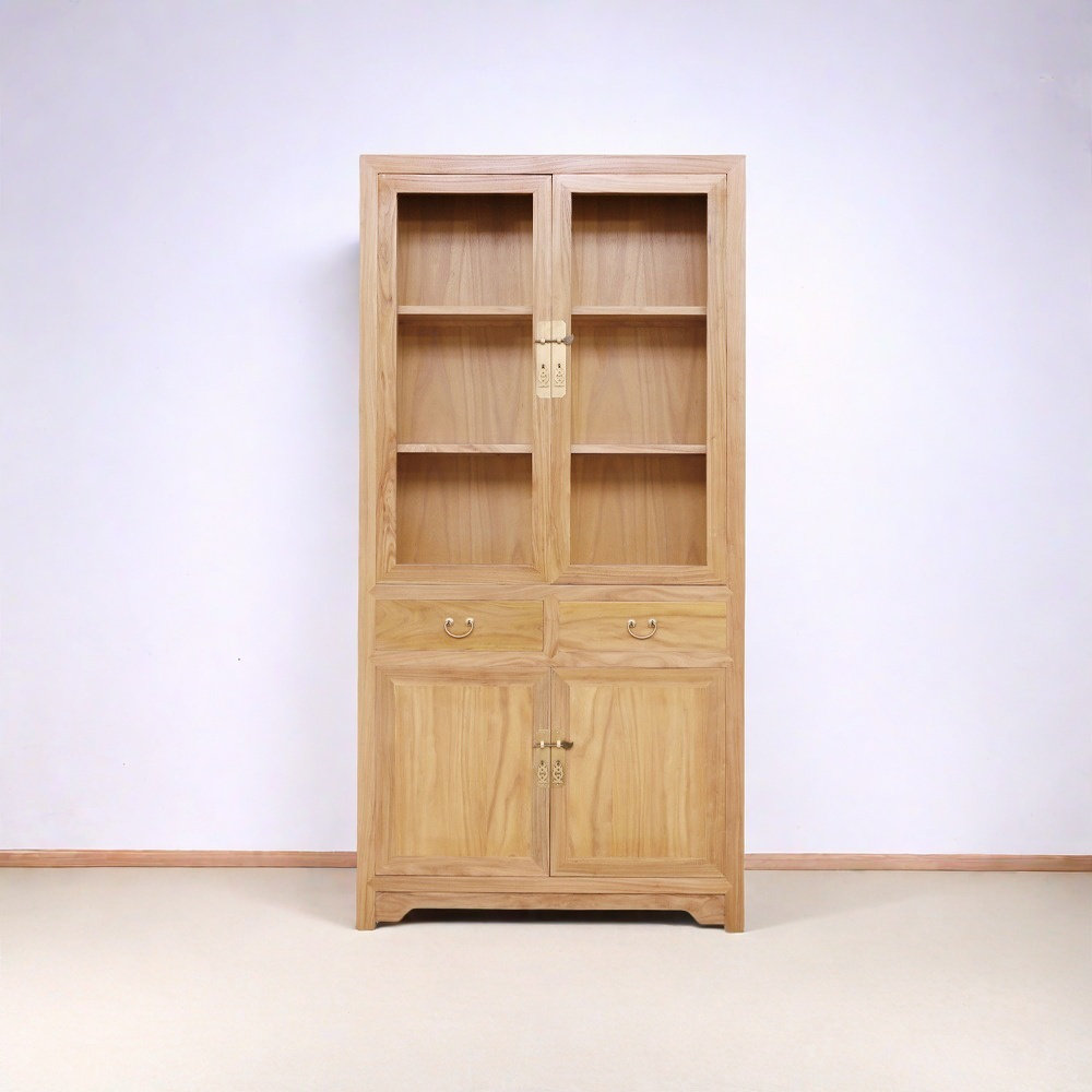 Parttlion New Chinese style solid wood bookcase glass shelf | Wayfair