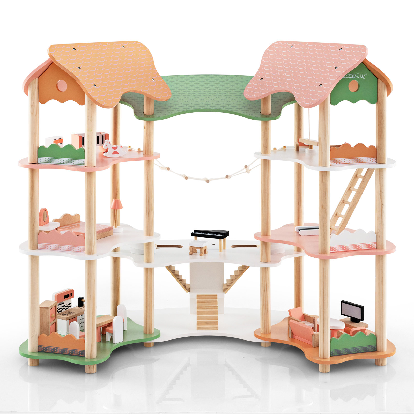Topbuy Doll House 7 Rooms 3 Tiers Wooden Dollhouse With 31 Furniture ...