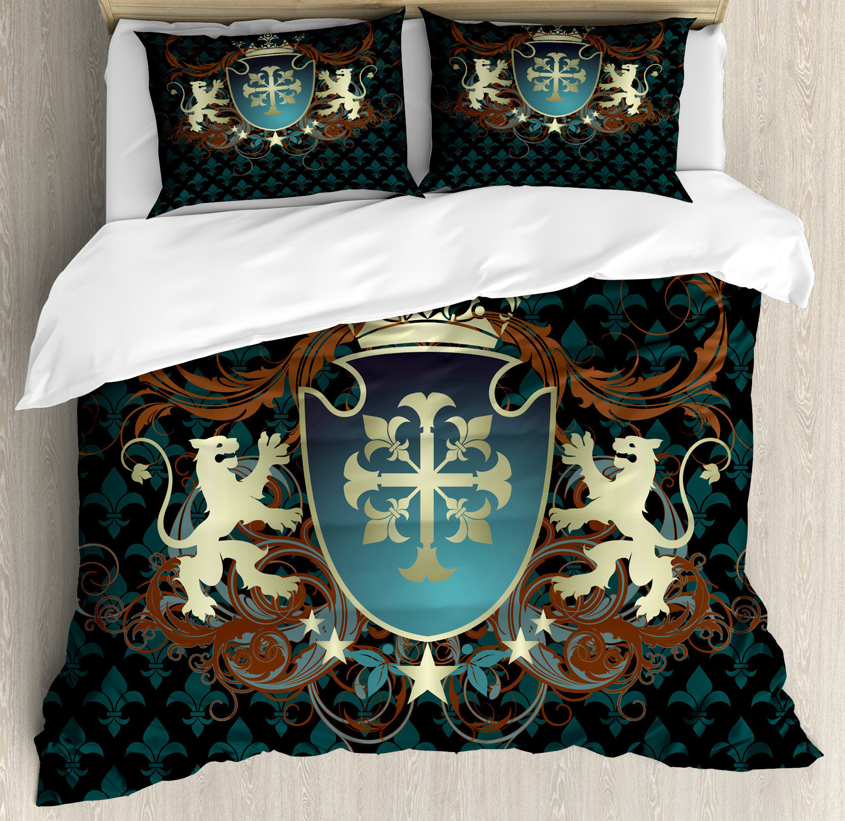 Ambesonne Medieval Duvet Cover Set, Middle Ages Coat of Arms, Calking ...