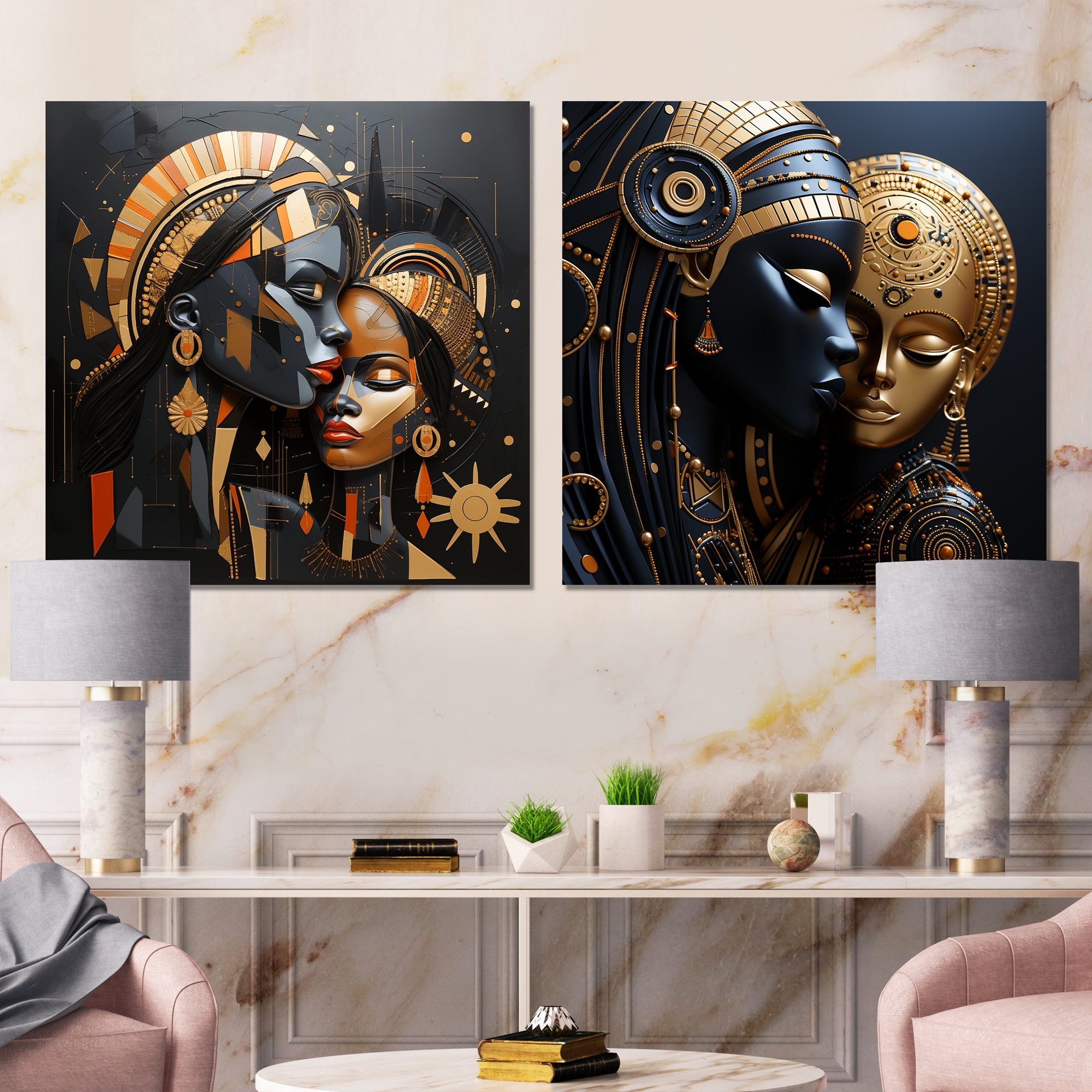 Dakota Fields Cubism Black And Gold African Mother I - Woman African ...